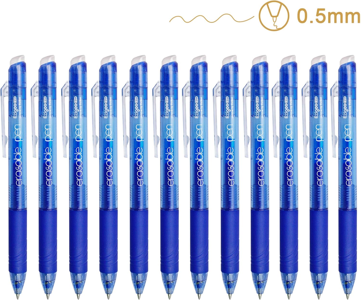 Ezigoo Erasable Pen Blue- Retractable Friction Pen Clicker 0.5 mm Nib ...