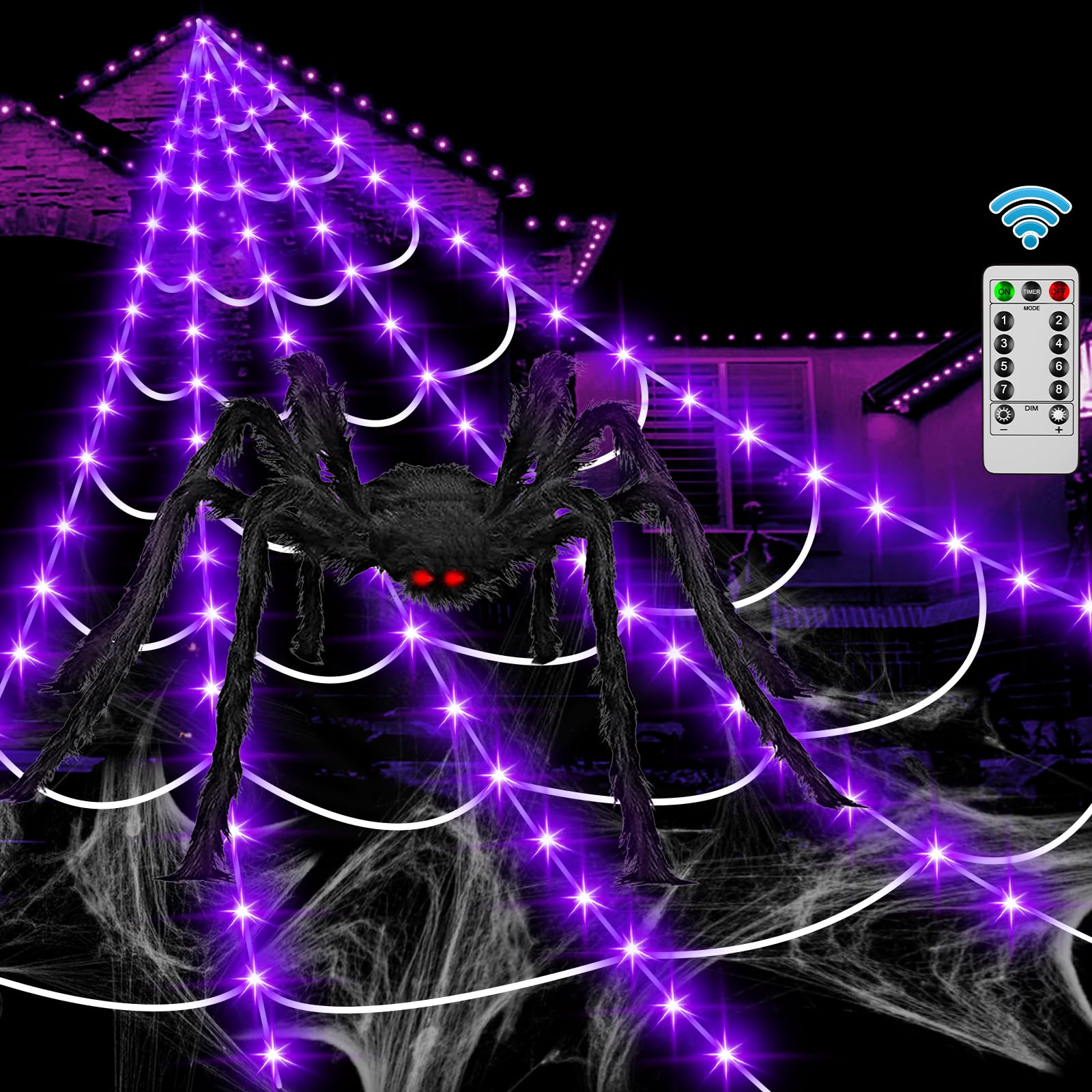 Halloween Decorations Outdoor Spider Web Lights,16.4Ft 220 LED Lighted ...