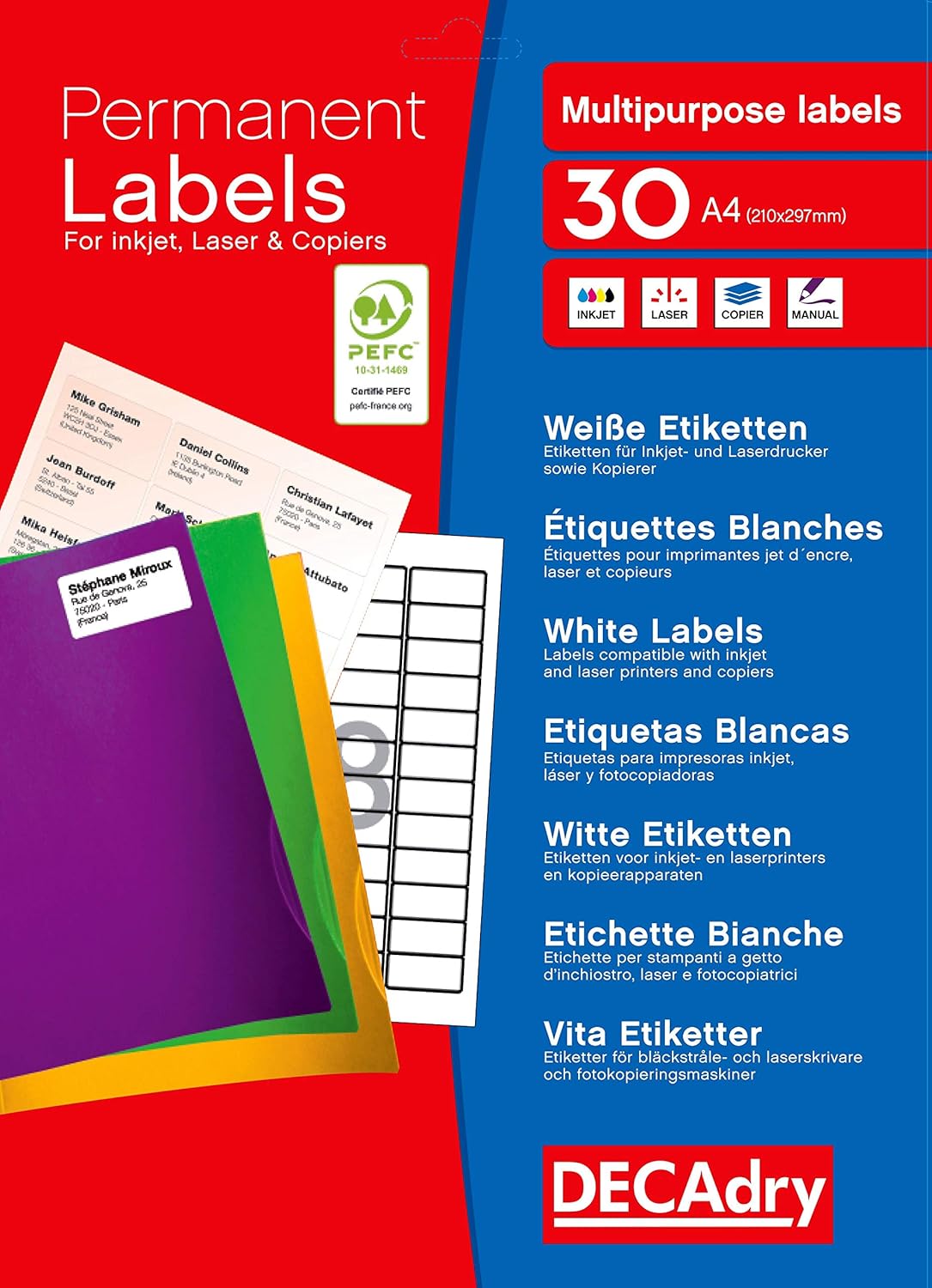 APLI Decadry Pack of 240 Multi-Use Labels 99.1 x 67.7 MM White: Amazon ...