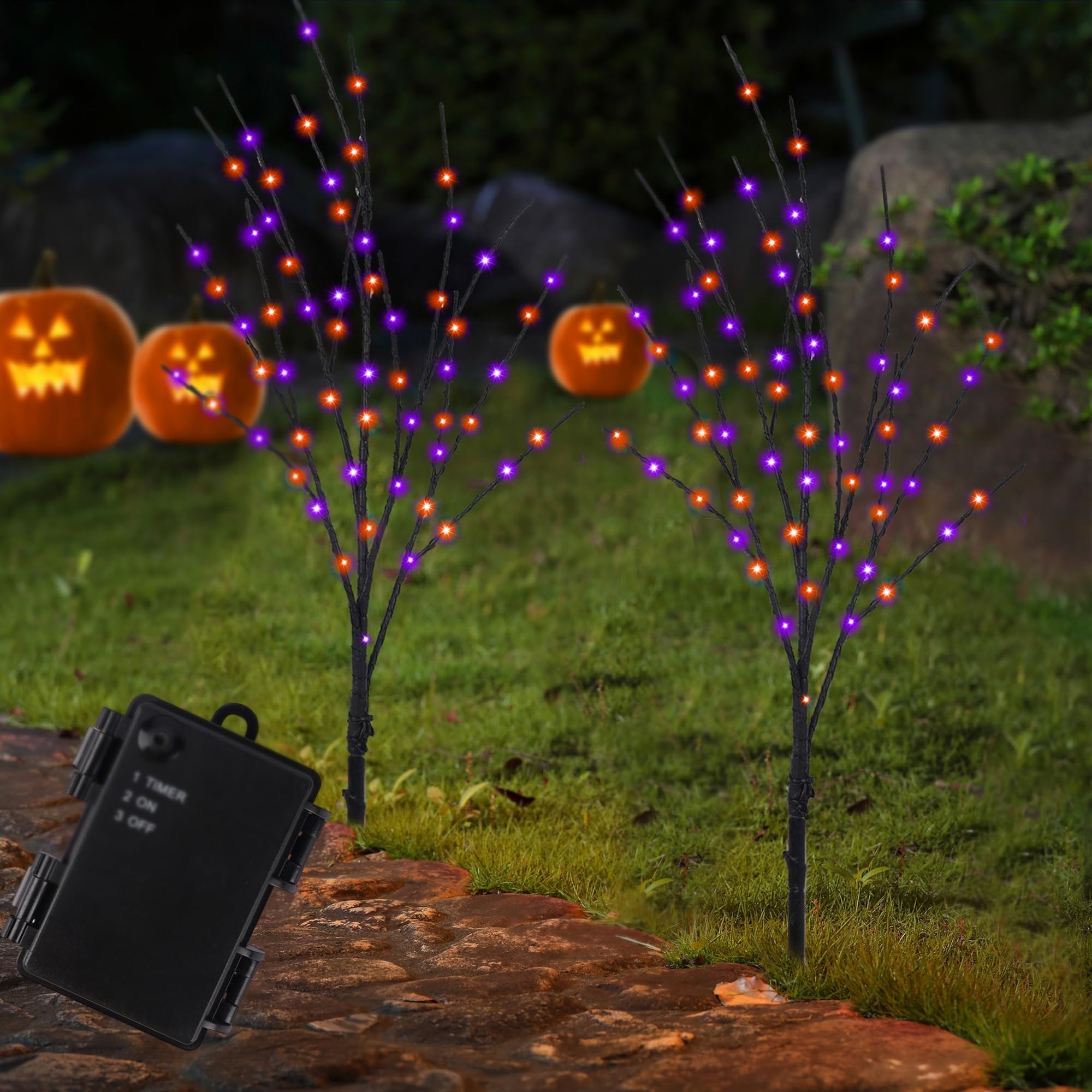 Lighted Halloween Tree Branches, 30IN 100LED Artificial Black Twig ...