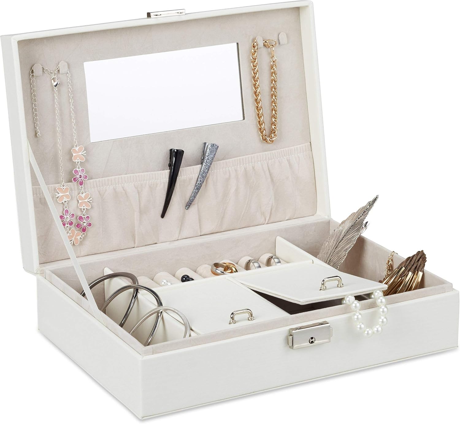 Relaxdays Schmuckkasten in Leder-Optik, versperrbarer Schmuckkoffer mit ...