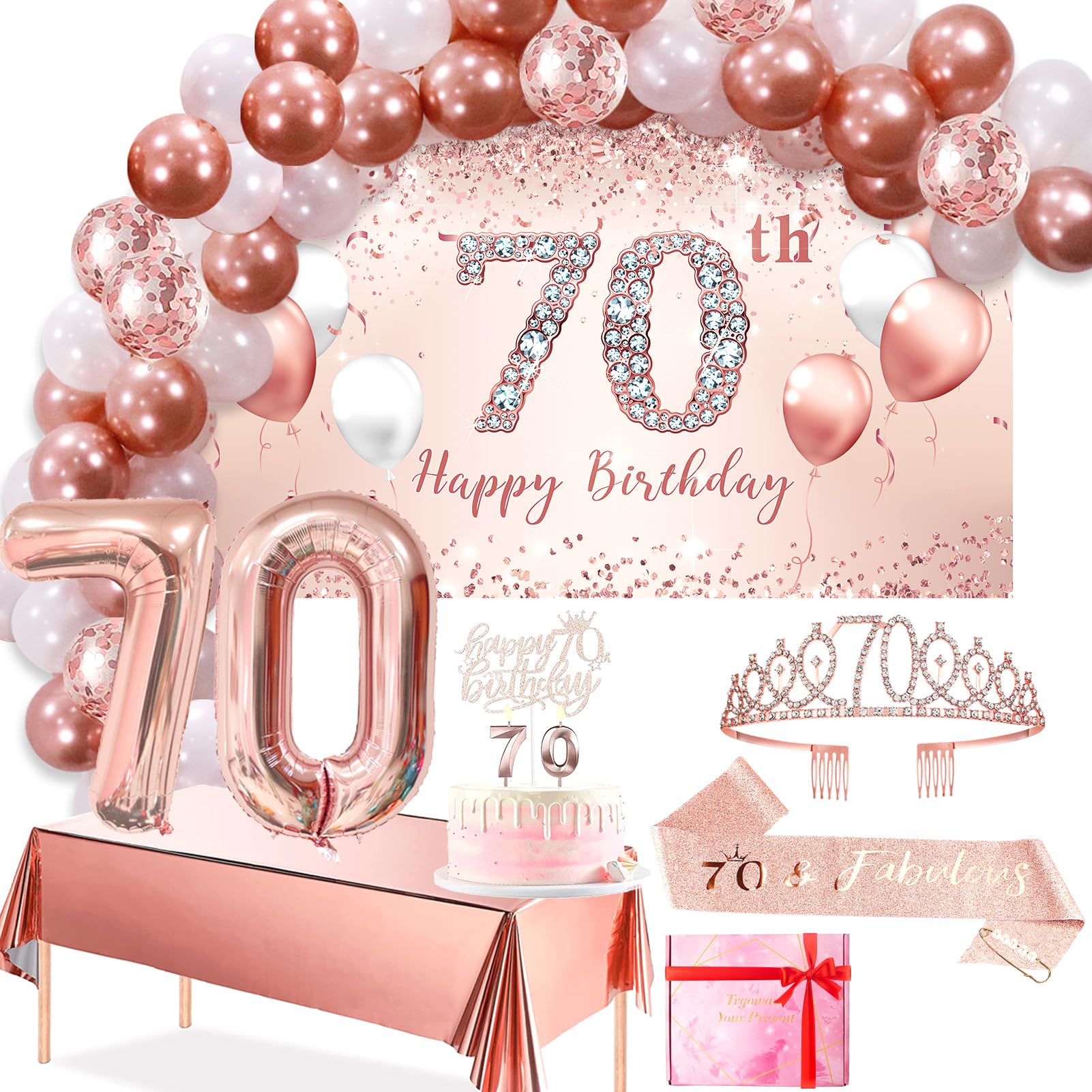 Trgowaul 70th Birthday Decorations Balloon Set Women's Arch, Rose Gold ...