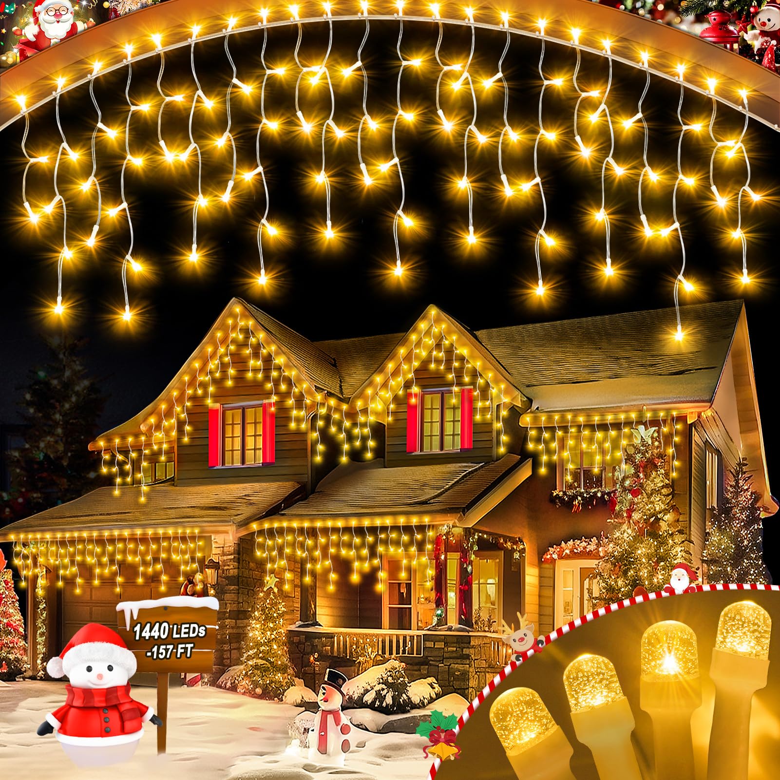 Upgraded Icicle Christmas Lights, 157FT 1440 LED Hanging Christmas ...