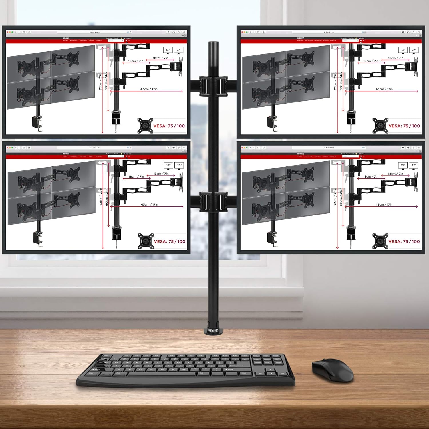 Duronic Quad Monitor Arm Stand DM254 | Multi PC Desk Mount | Steel | Height Adjustable | For ...