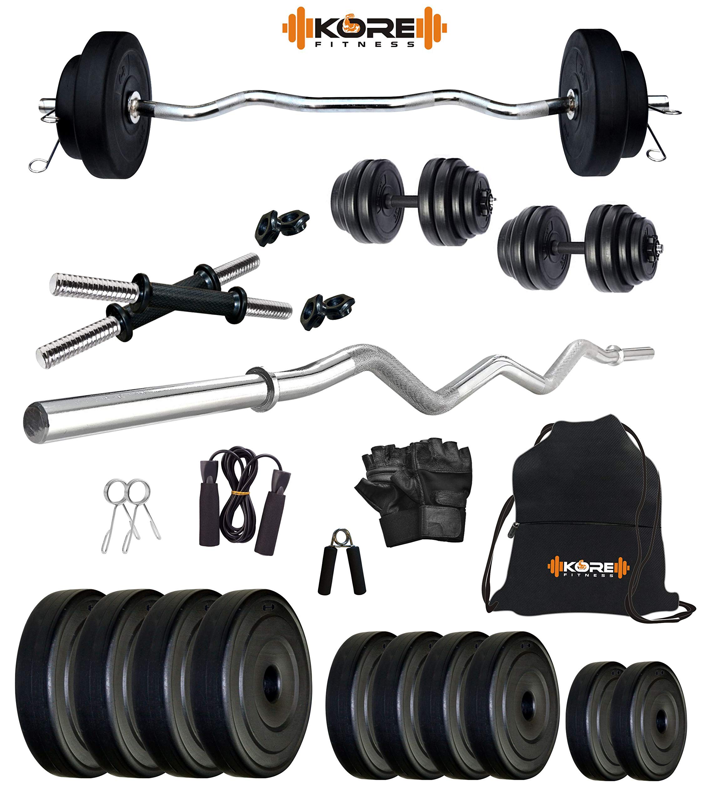 Buy Kore PVC 10-40 Kg Home Gym Set with One 3 Ft Curl and One Pair ...