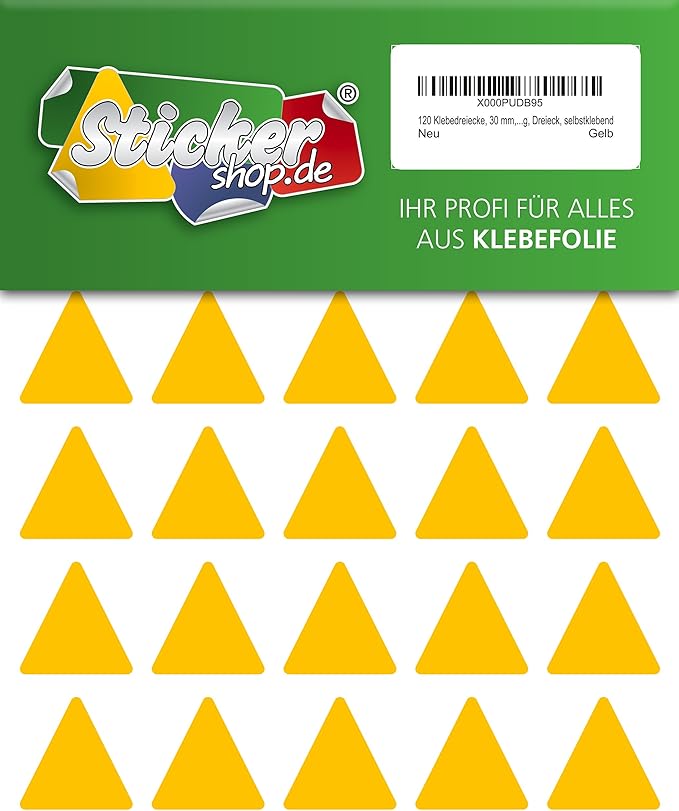 120 Aufkleber, Dreieck, Sticker, 30 mm, gelb, PVC, Folie, Vinyl ...
