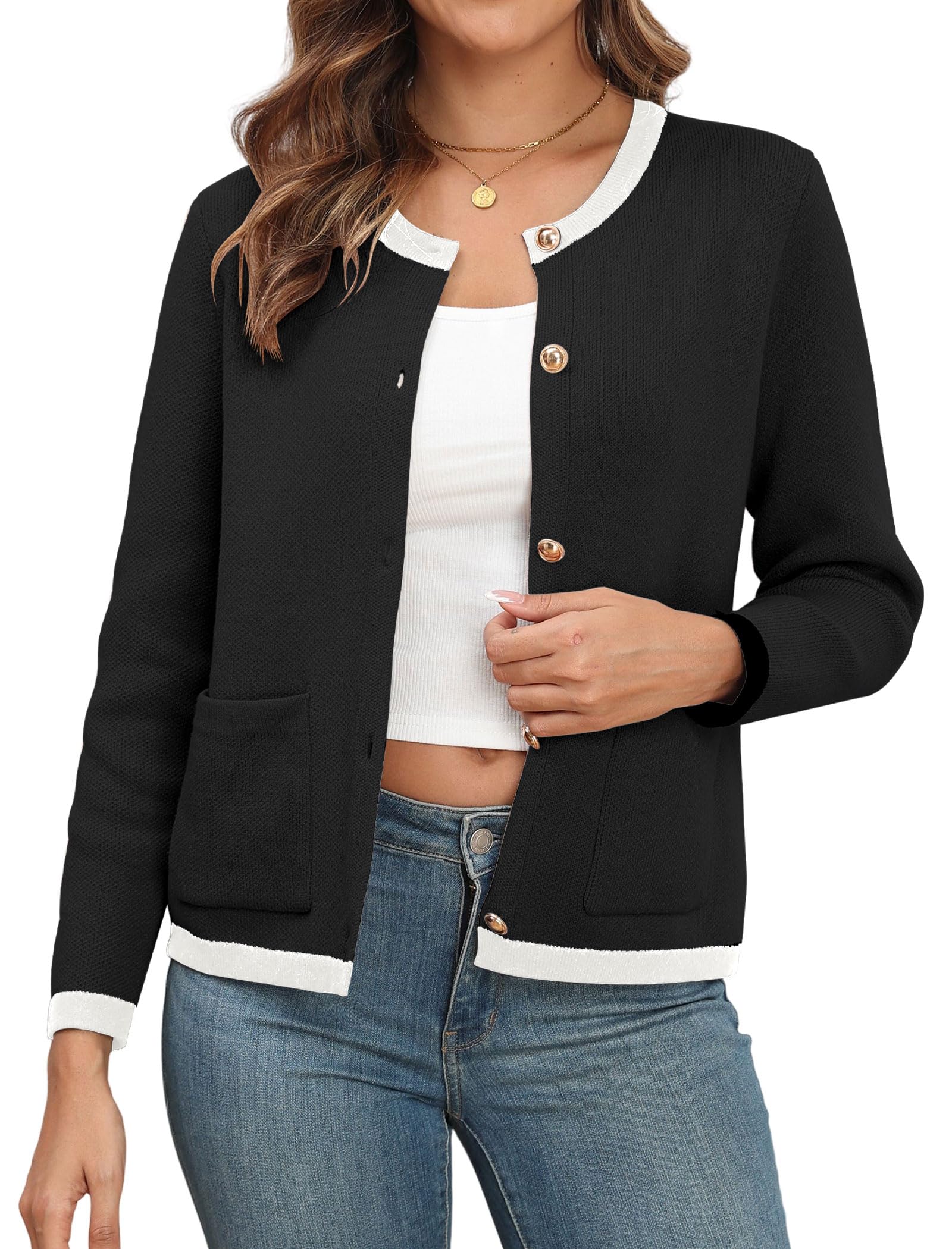 ZAFUL Women's Knit Cardigan Sweaters Casual Crew Neck Long Sleeve ...