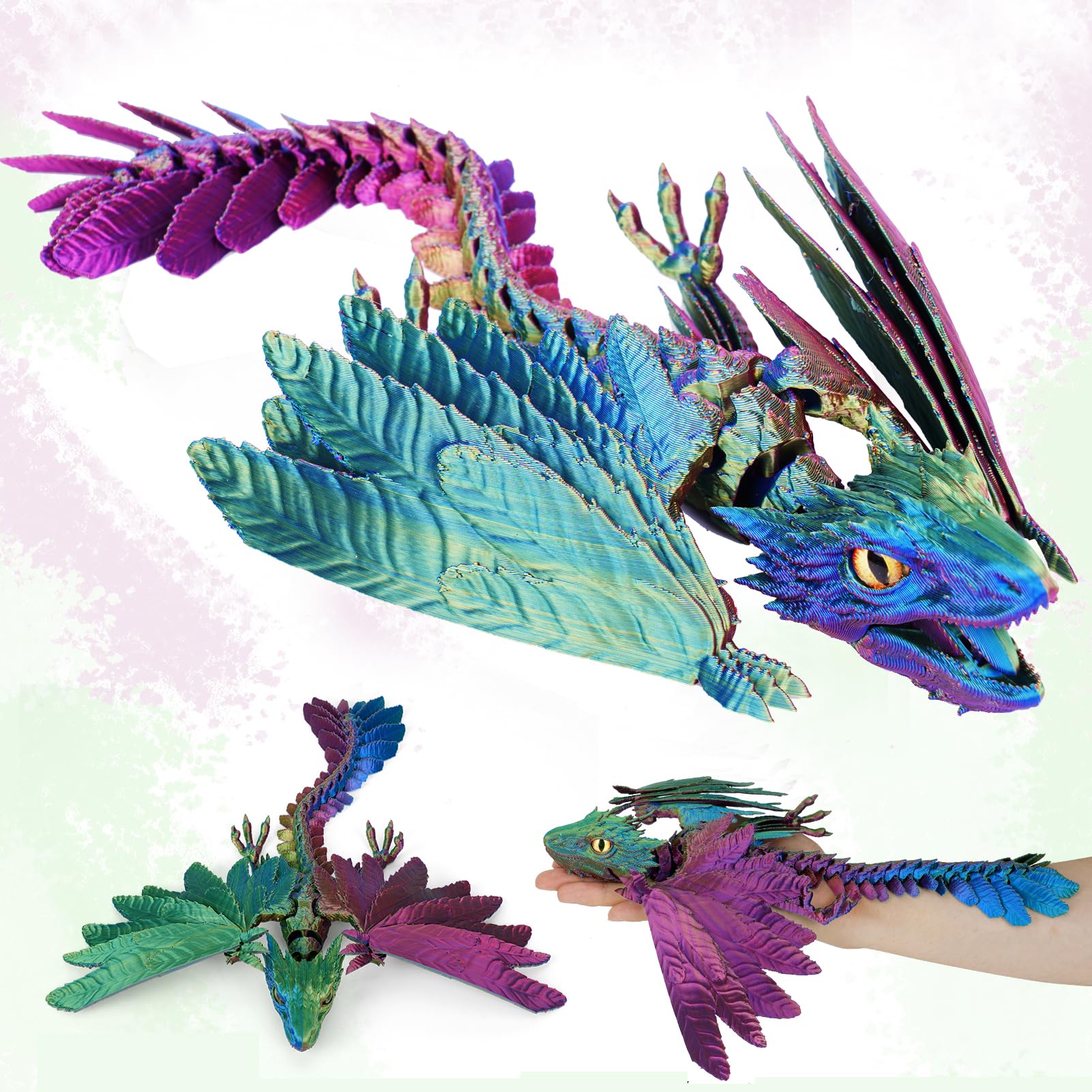 Mua 3D Printed Dragon with Wings, Feathered Wyvern Dragon,Full Articulated Crystal Flying Dragon ...