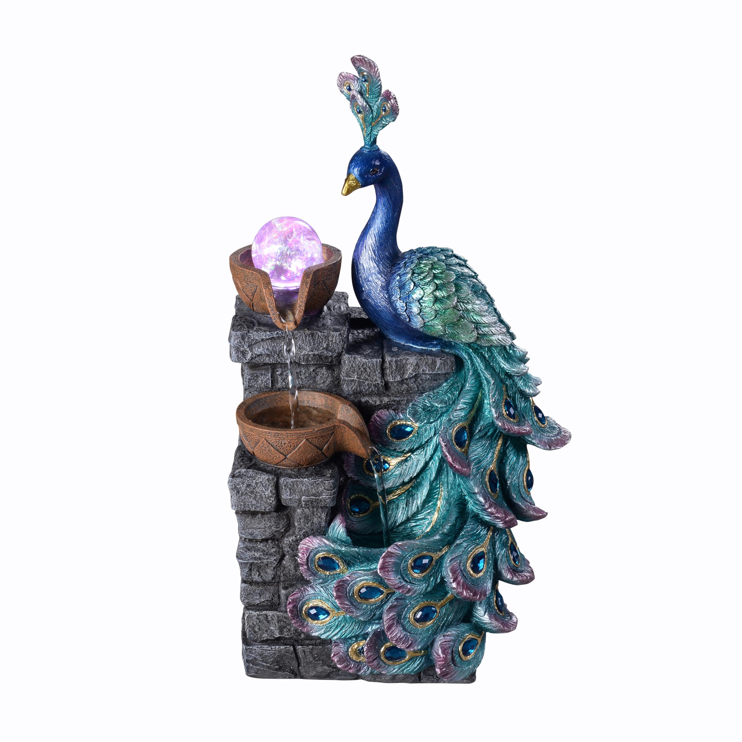 MAOCHI Tabletop Water Fountain Decor, Peacock with LED Glass Color ...