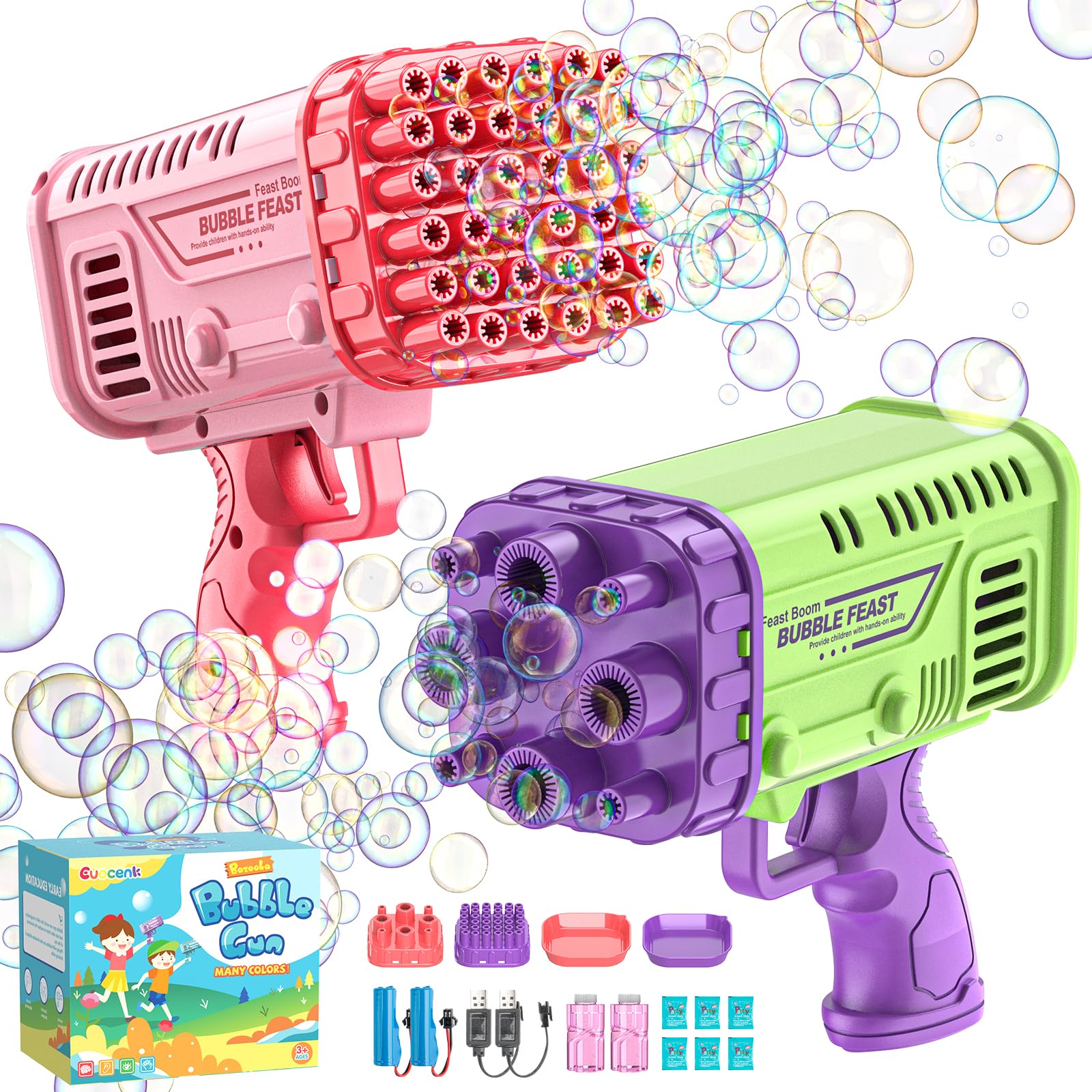 EUOCENK 2 Pack Mini Bubble Machine Gun, 36 Holes Bubble Gun Blaster for ...