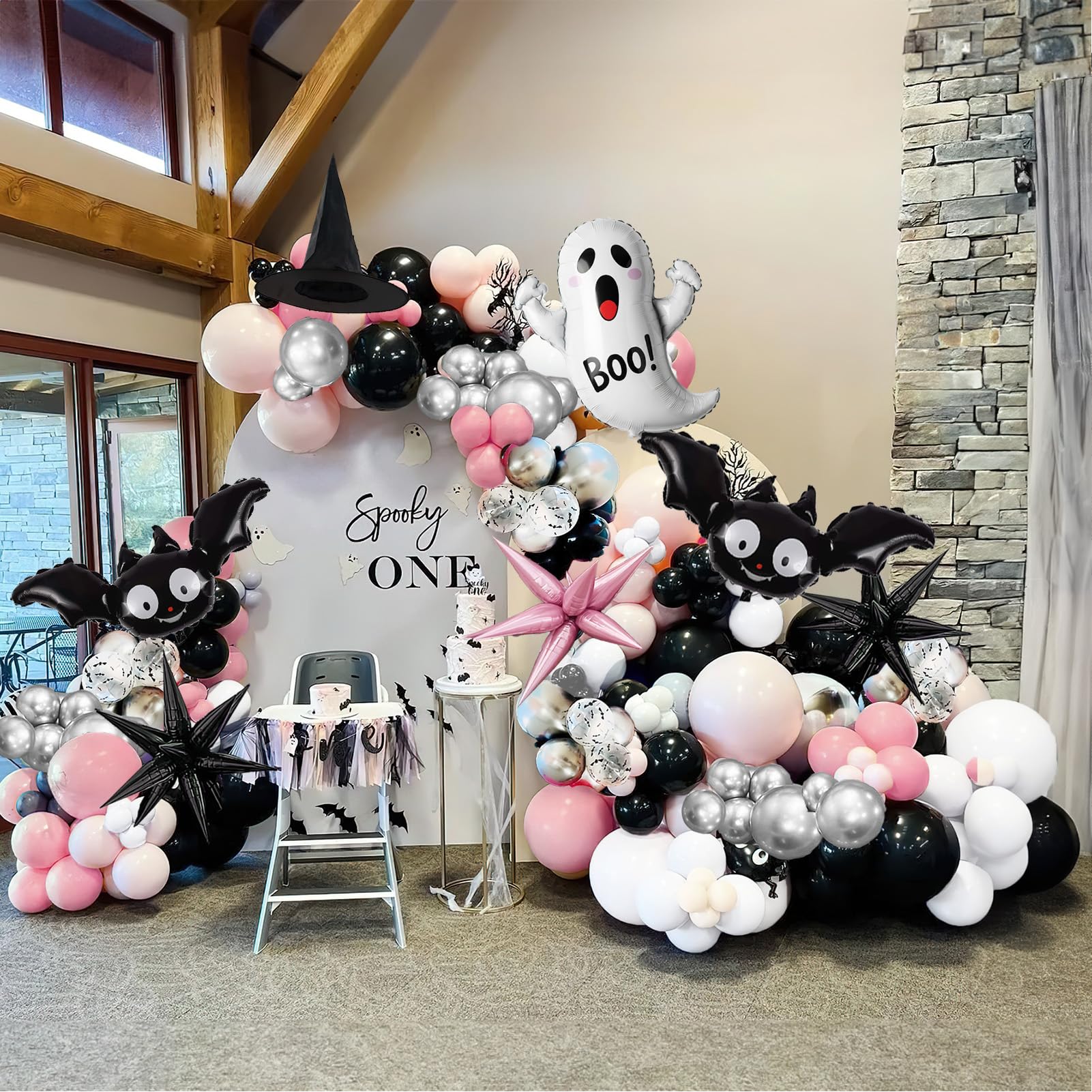 Pink Black Silver White Halloween Balloon Garland Kit 130Pcs With ...