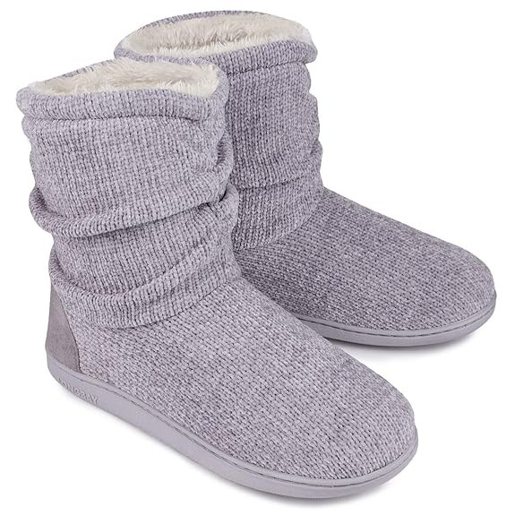 Buy LongBay Women's Chenille Knit Bootie Slippers Cute Plush Fleece ...
