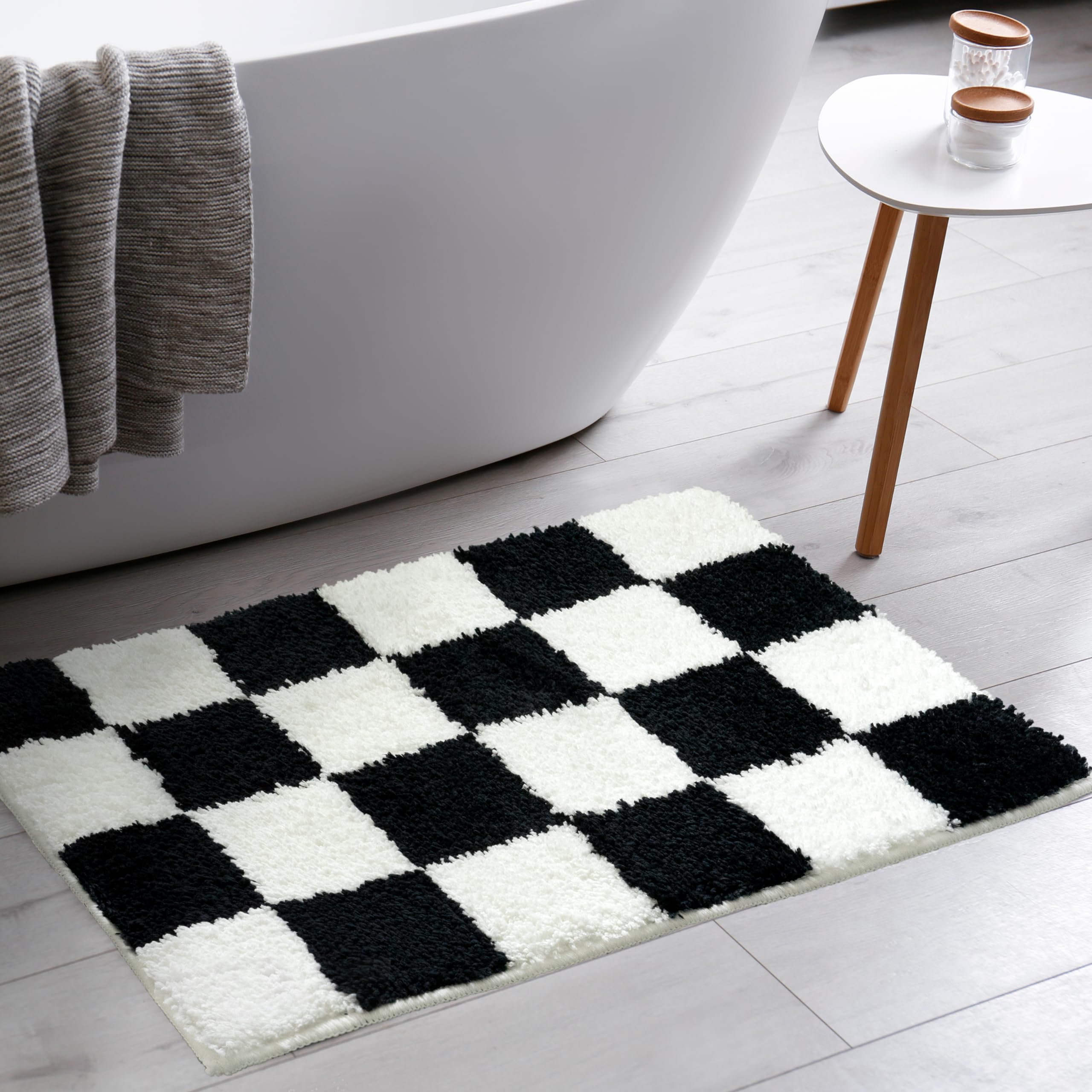 Tititex Luxury Black White Checkered Grid Bathroom Rug, 20"x32" Classic ...