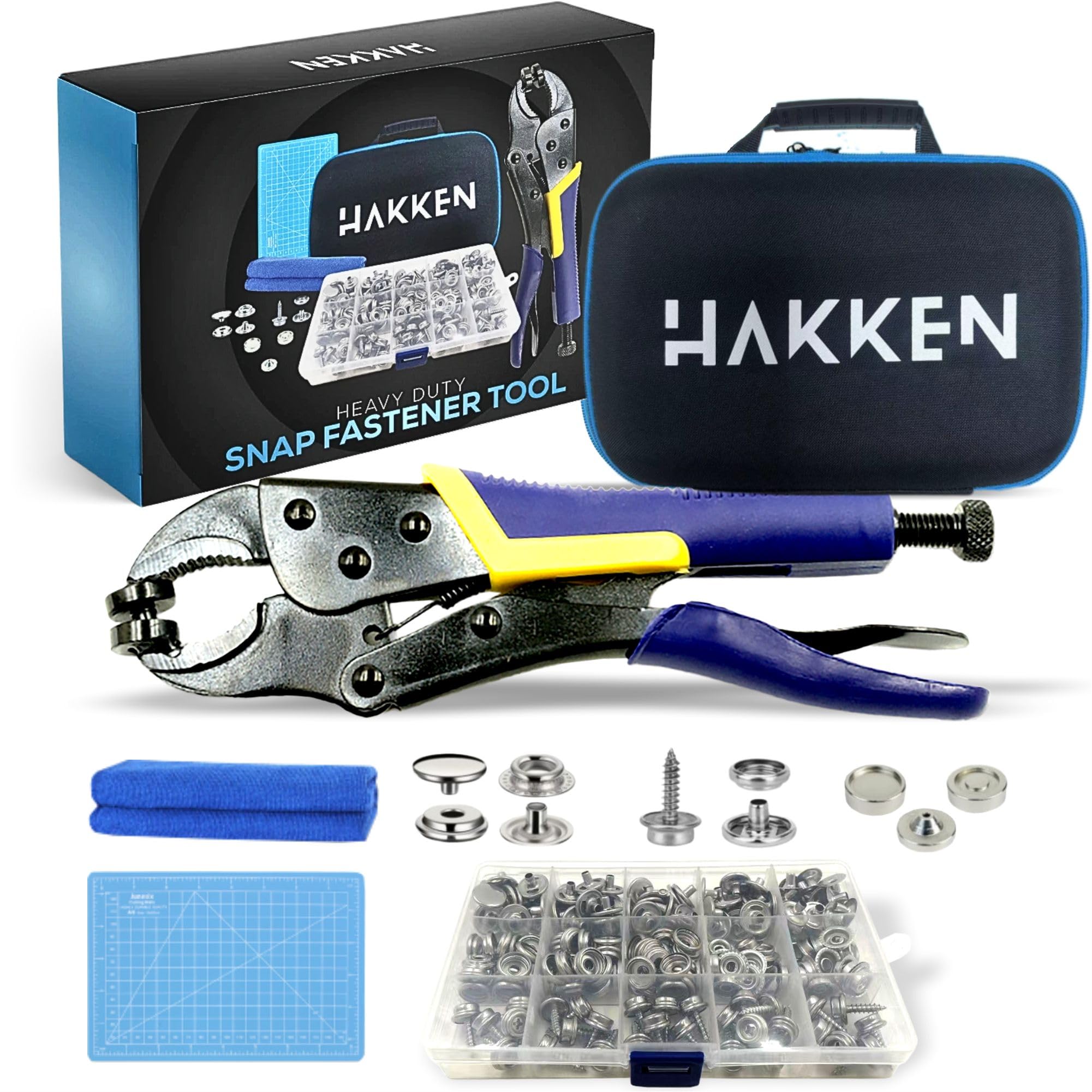 HAKKEN Heavy Duty Snap Fastener Tool Adjustable Snap Setter Tool with 3 ...