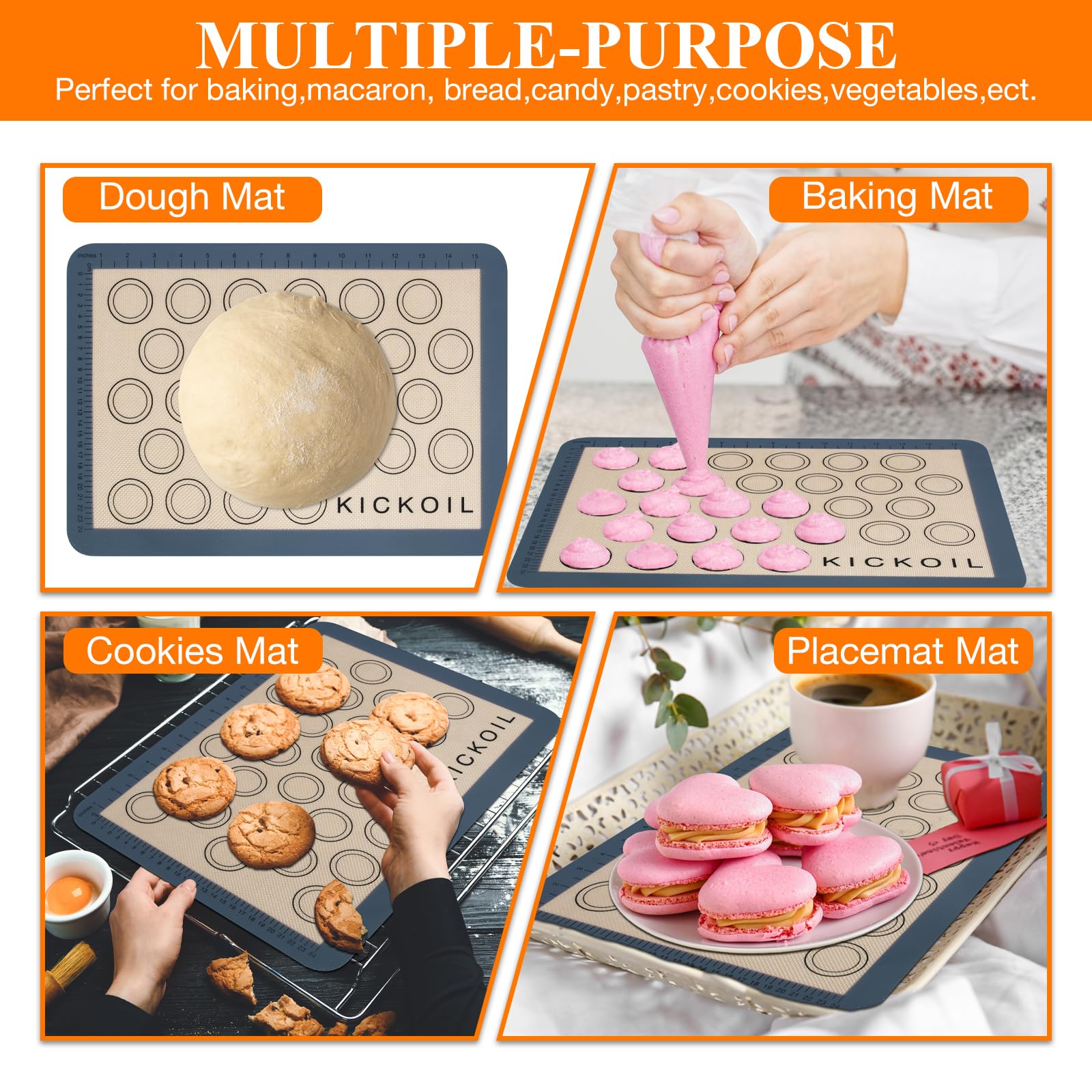 Macaron Silicone Baking Mat Set 2 Half Sheet Grey Non-Stick Reusable ...