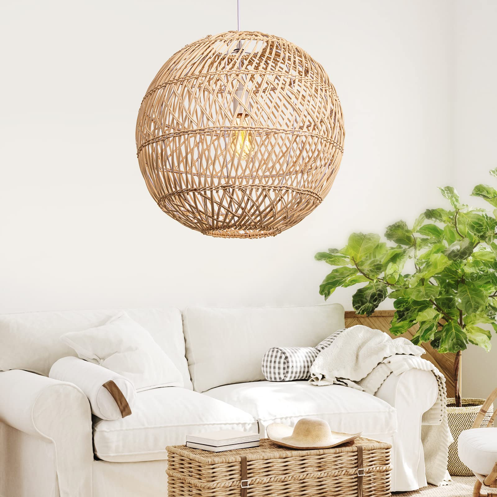 Arturesthome Natural Rattan Pendant Light, Woven Round Chandelier Pendant Lamp Shade, Hanging ...