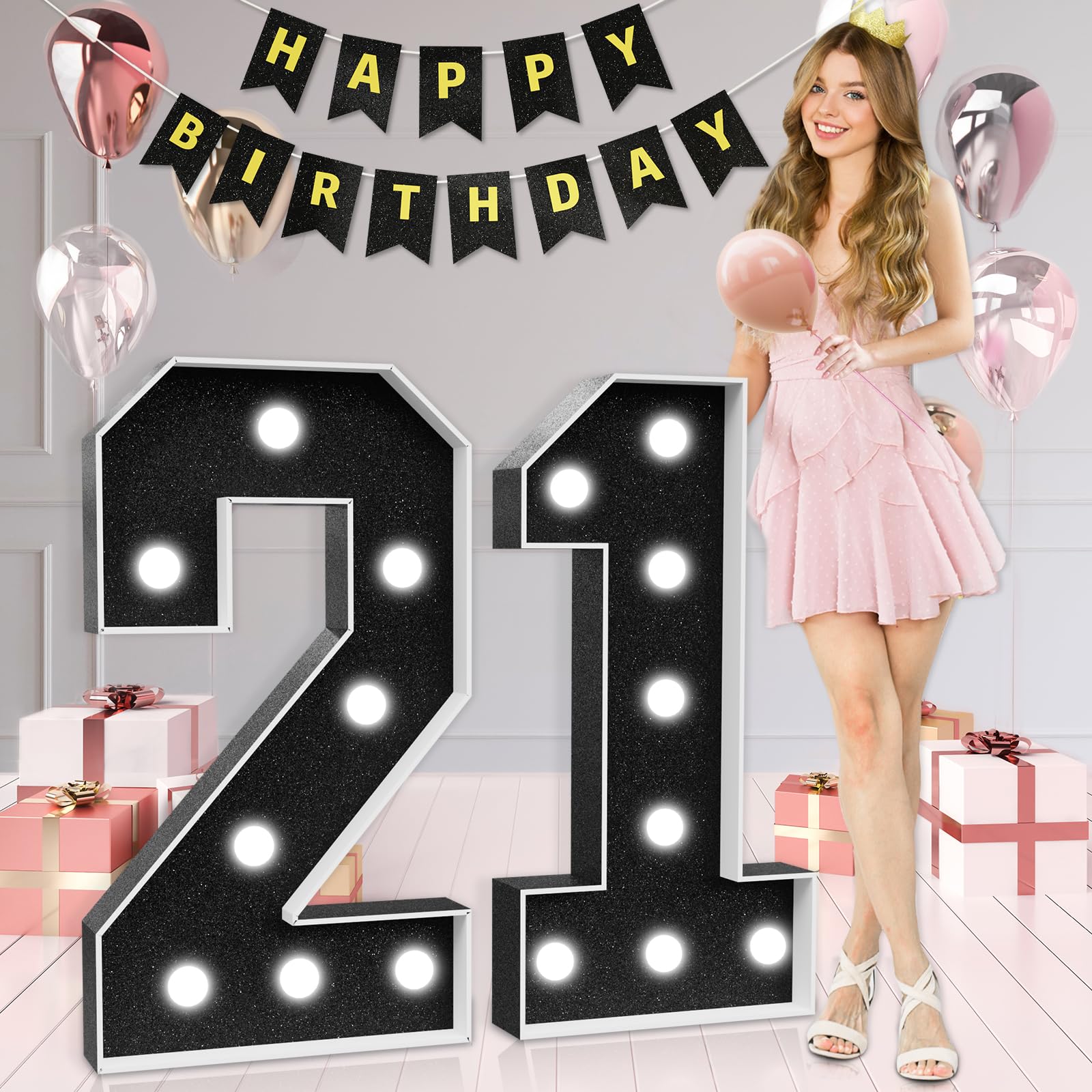 Marquee Numbers Black 21st-Birthday Decorations: Large 3ft Light Up ...