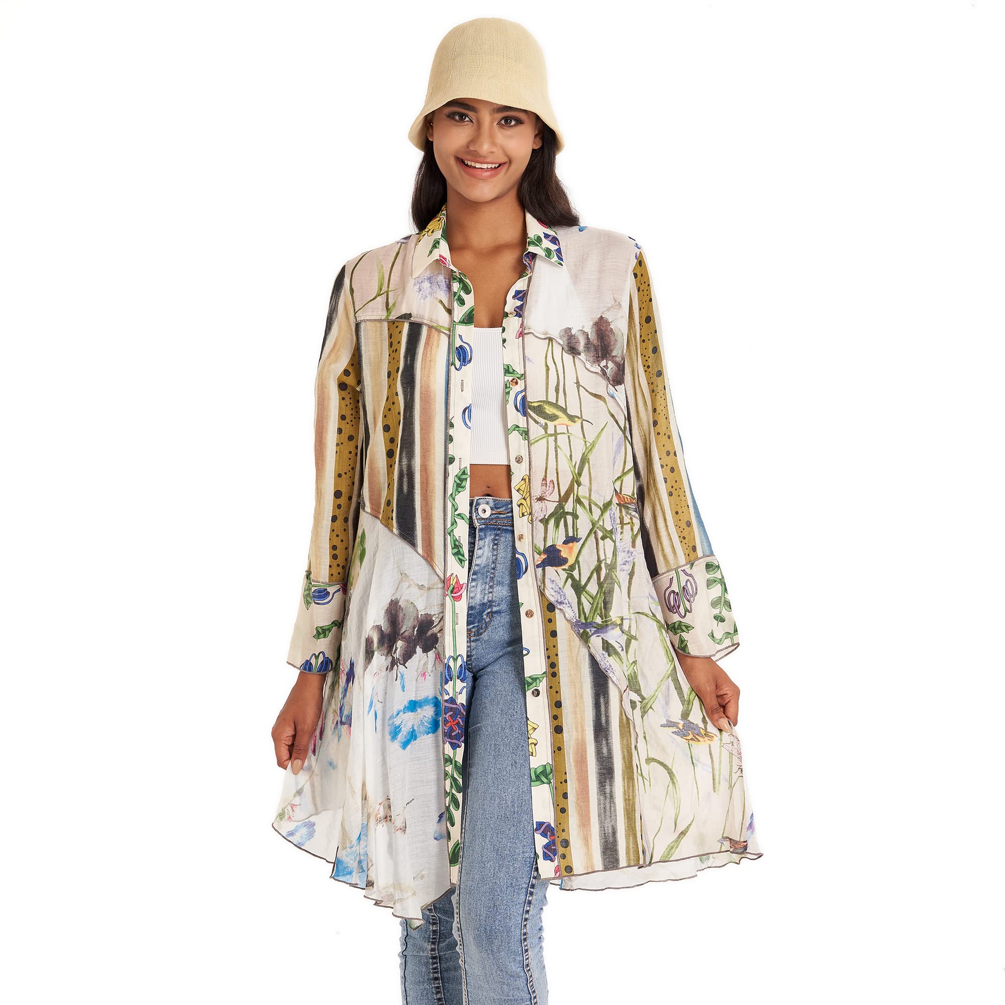 DIKALADY Floral Print Long Sleeve Shirts for Women Blouses Button Down ...