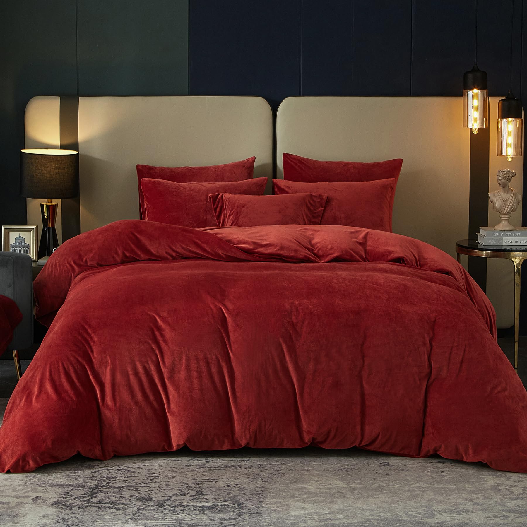 SE SOFTEXLY Velvet Red Duvet Cover Queen Size, Soft Flannel Duvet Cover ...