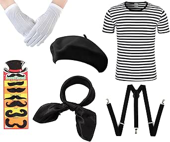 Amazon.com: 6PC Men's Mime Fancy Dress Costume Set Party Outfit: Clothing