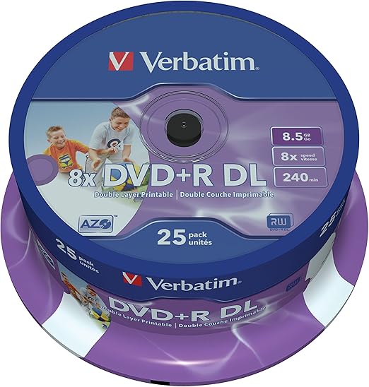 Verbatim DVD+R Double Layer 8x Speed 8,5 GB, stampabili, confezione da 25: Amazon.it: Informatica