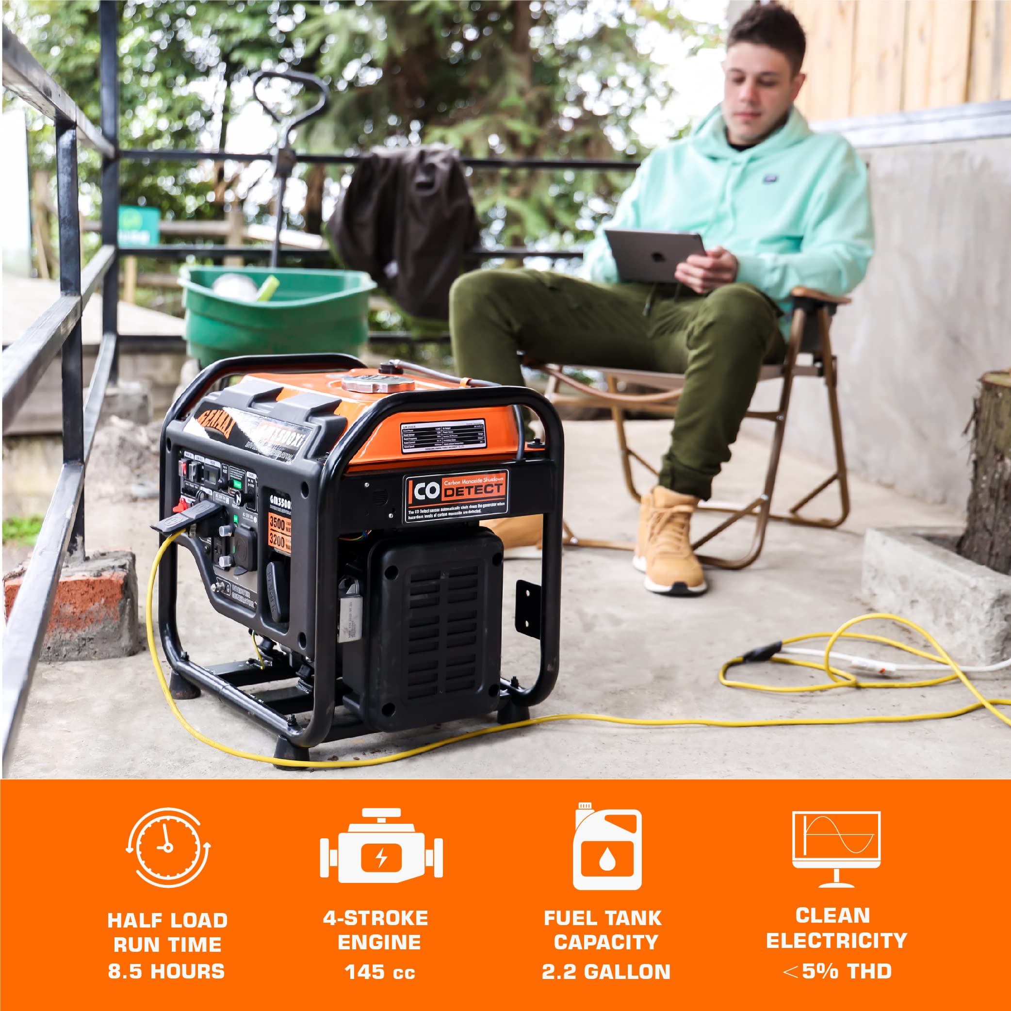 GENMAX Portable Inverter Generator, 6000W Open Frame Gas Powered High ...