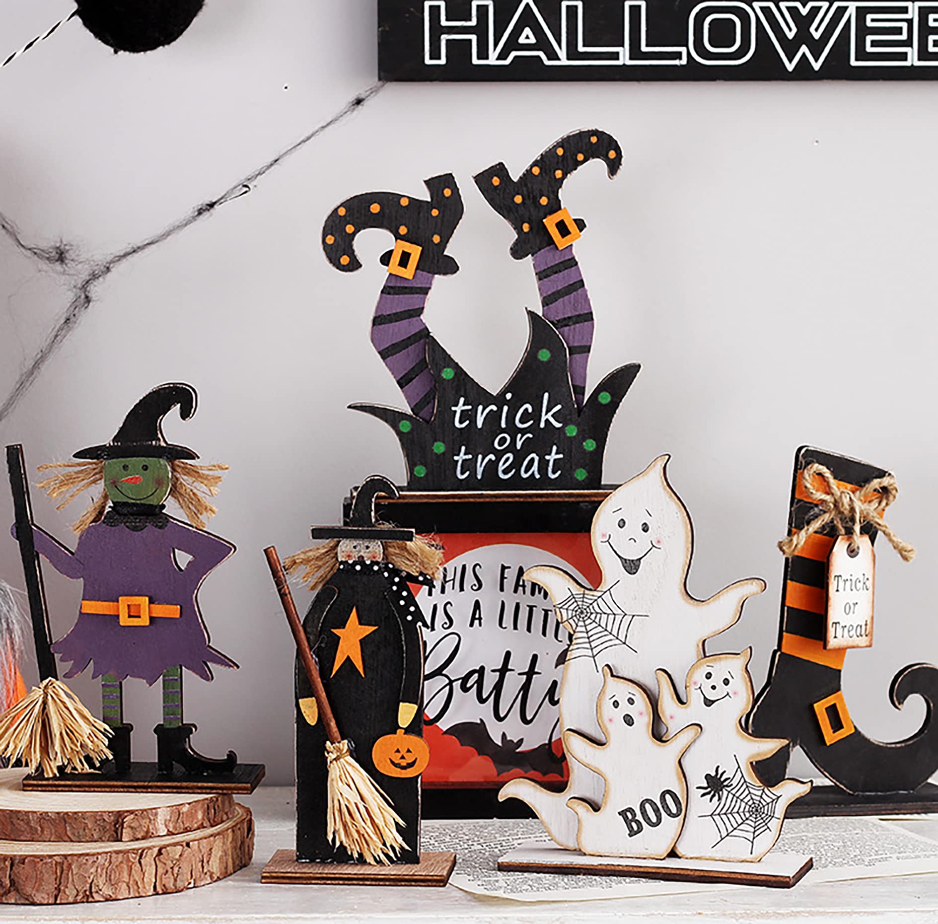 Halloween Ghost Witch Wooden Table Sign Vintage Halloween Decoration ...