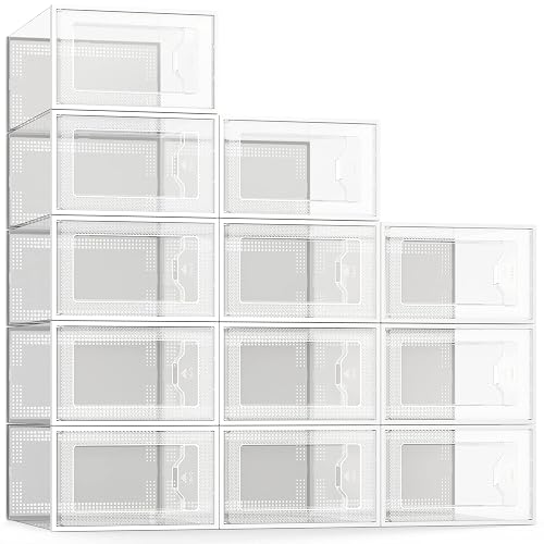 SEE SPRING Large 12 Pack Shoe Storage Box, Clear Plastic Stackable Shoe ...