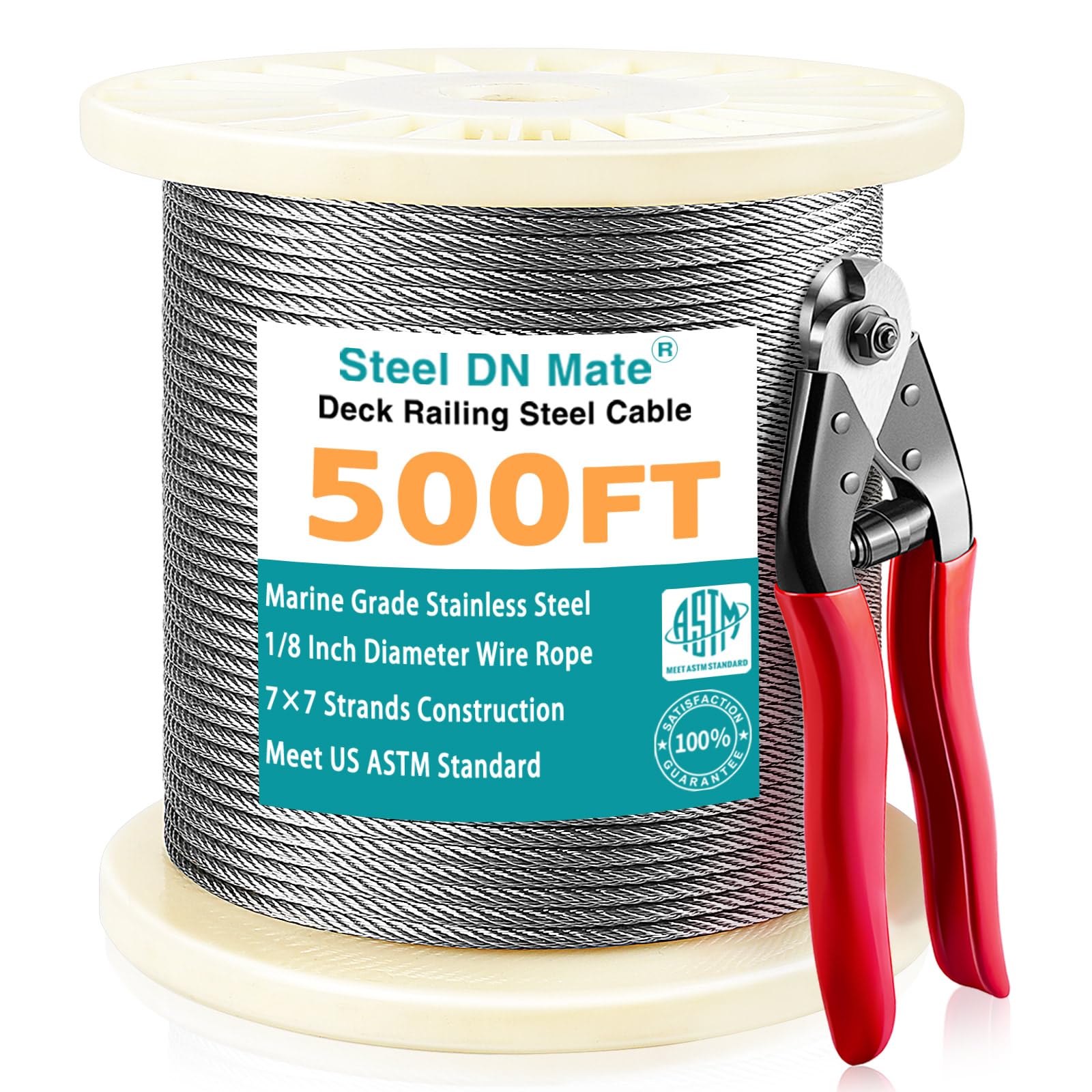 Steel DN Mate 500 Feet 1/8" Stainless Steel Aircraft Wire Rope for Cable Railing Kit Stair Porch ...