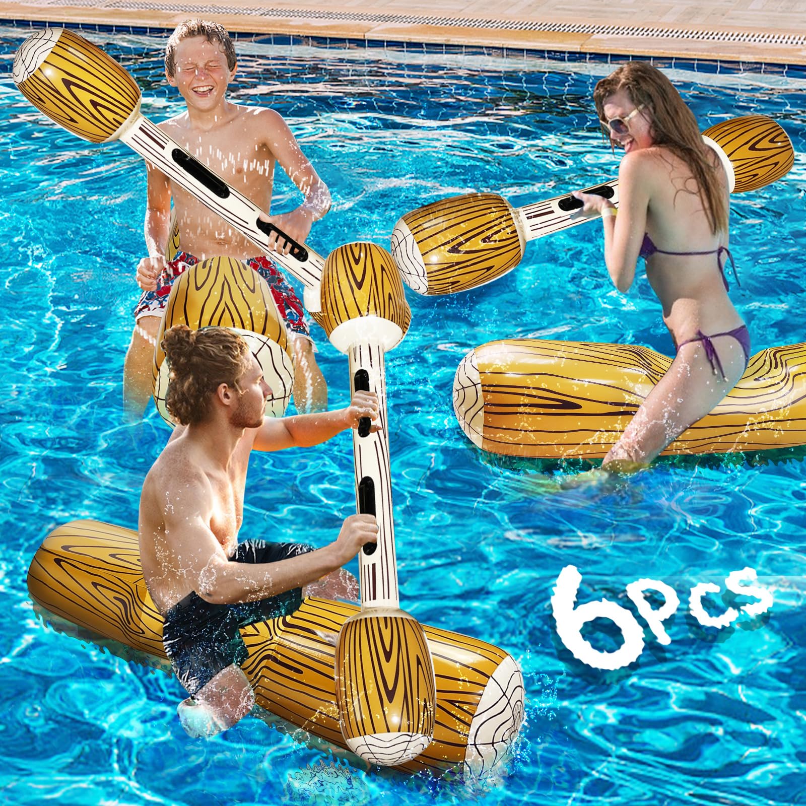 6 Pcs Jumbo Inflatable Battle Log Rafts Pool Games For 3 Players Pool 6 Pcs Jumbo Inflatable Battle Log Rafts Pool Games For 3 Players Pool