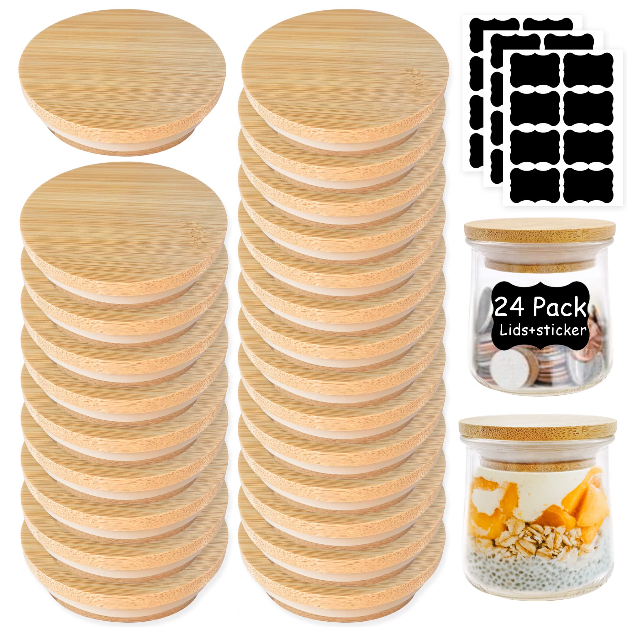 Oui Yogurt Jar Lids - 24 Pack Oui Lids - Natural Bamboo Wood with ...
