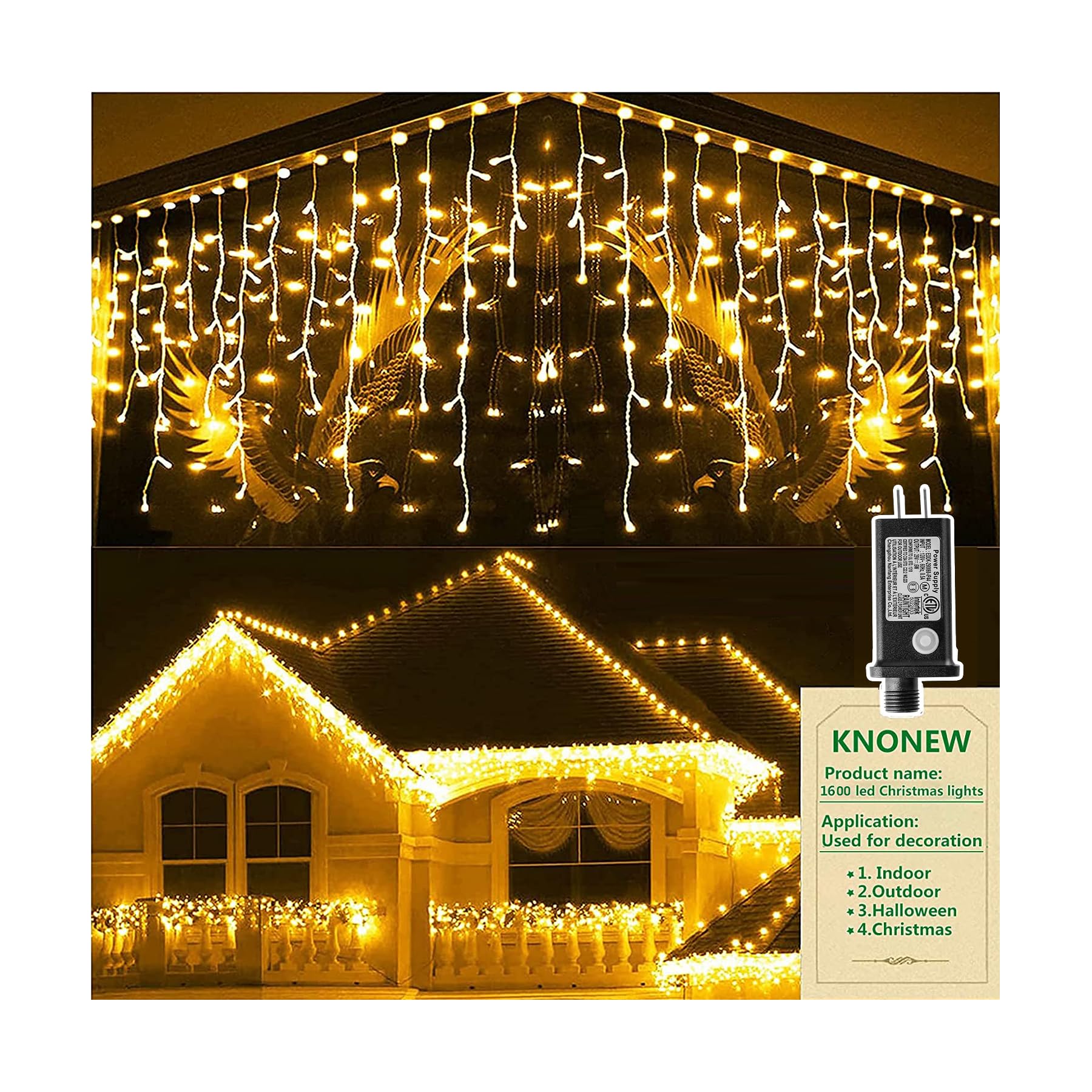 KNONEW 164FT 1600 LED Christmas Lights Outdoor Decoration with 320 ...