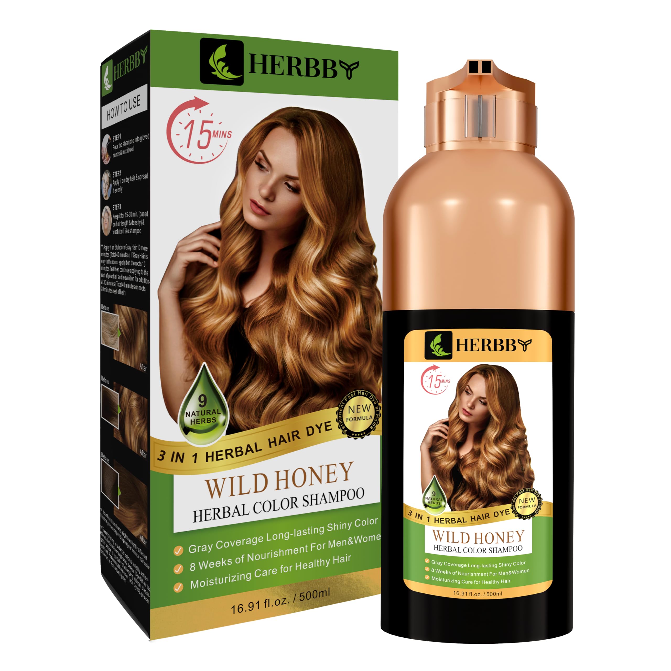 HERBBY Hair Color Shampoo for Gray Hair Coverage&Color Transform with 9 ...