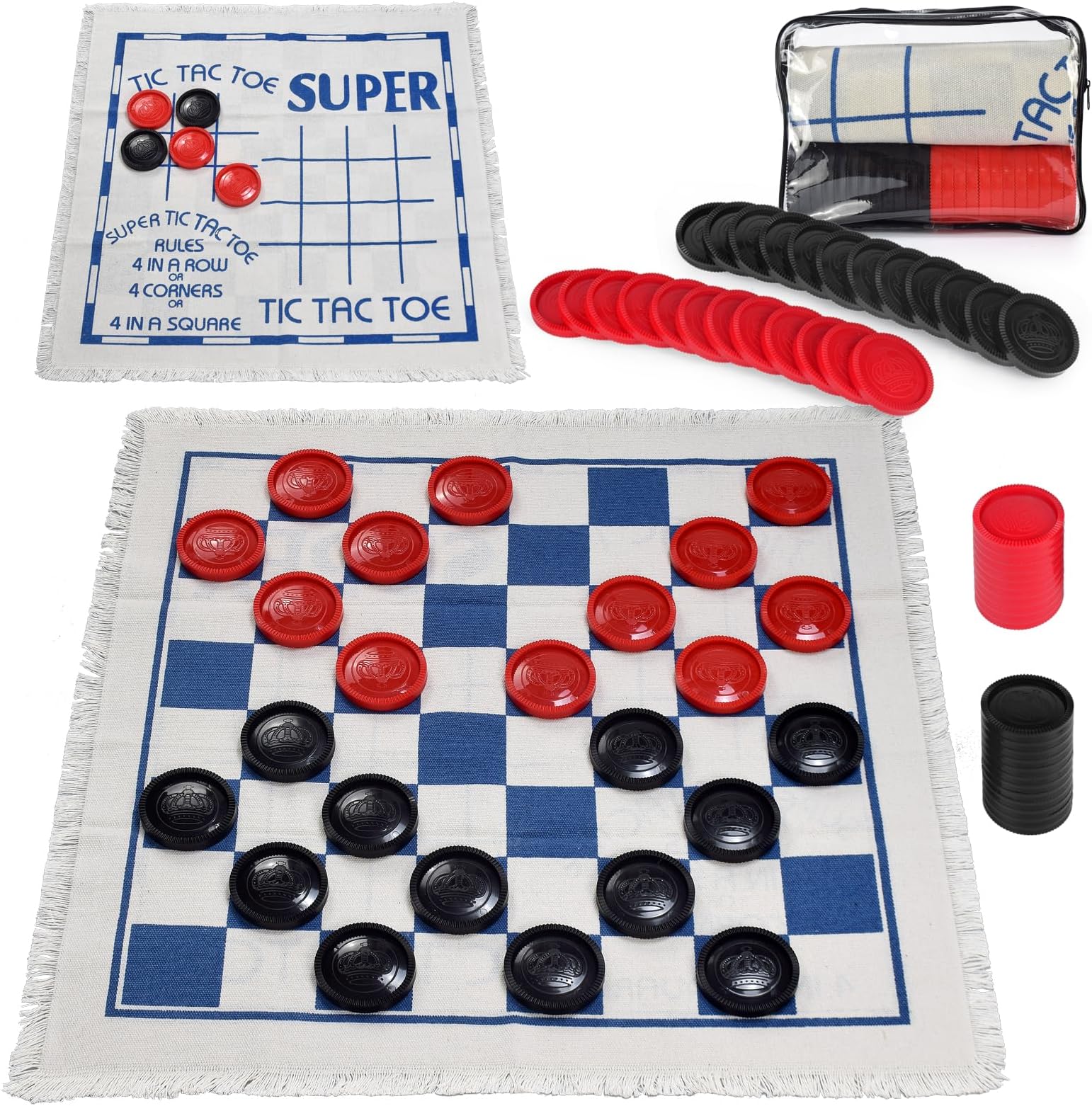 Giant Checkers Set, 3 in 1 Tic Tac Toe Game Board for Adults Kids with ...