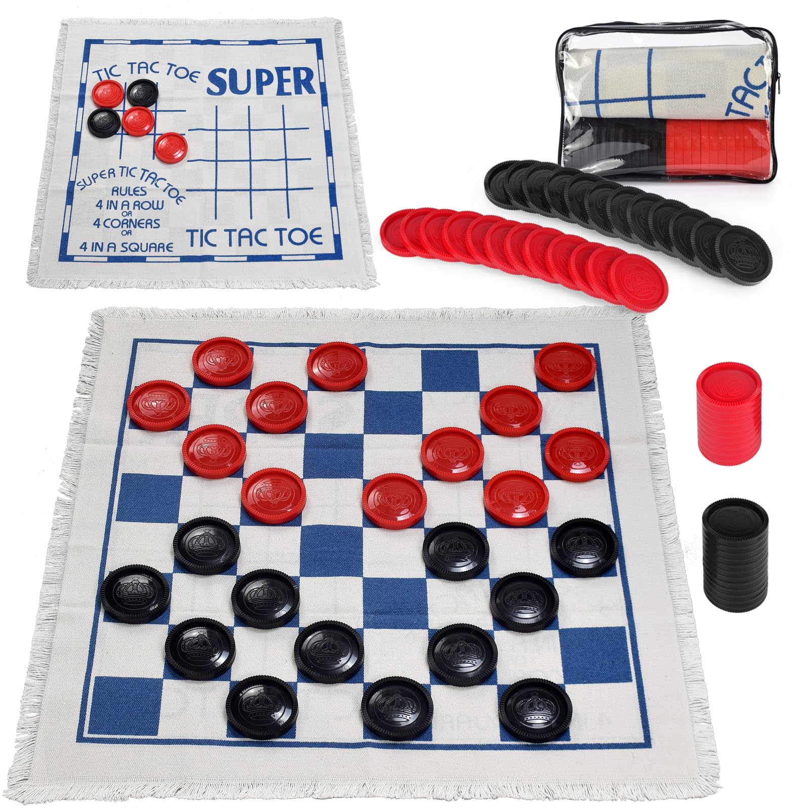 Giant Checkers Set, 3 in 1 Tic Tac Toe Game Board for Adults Kids with ...