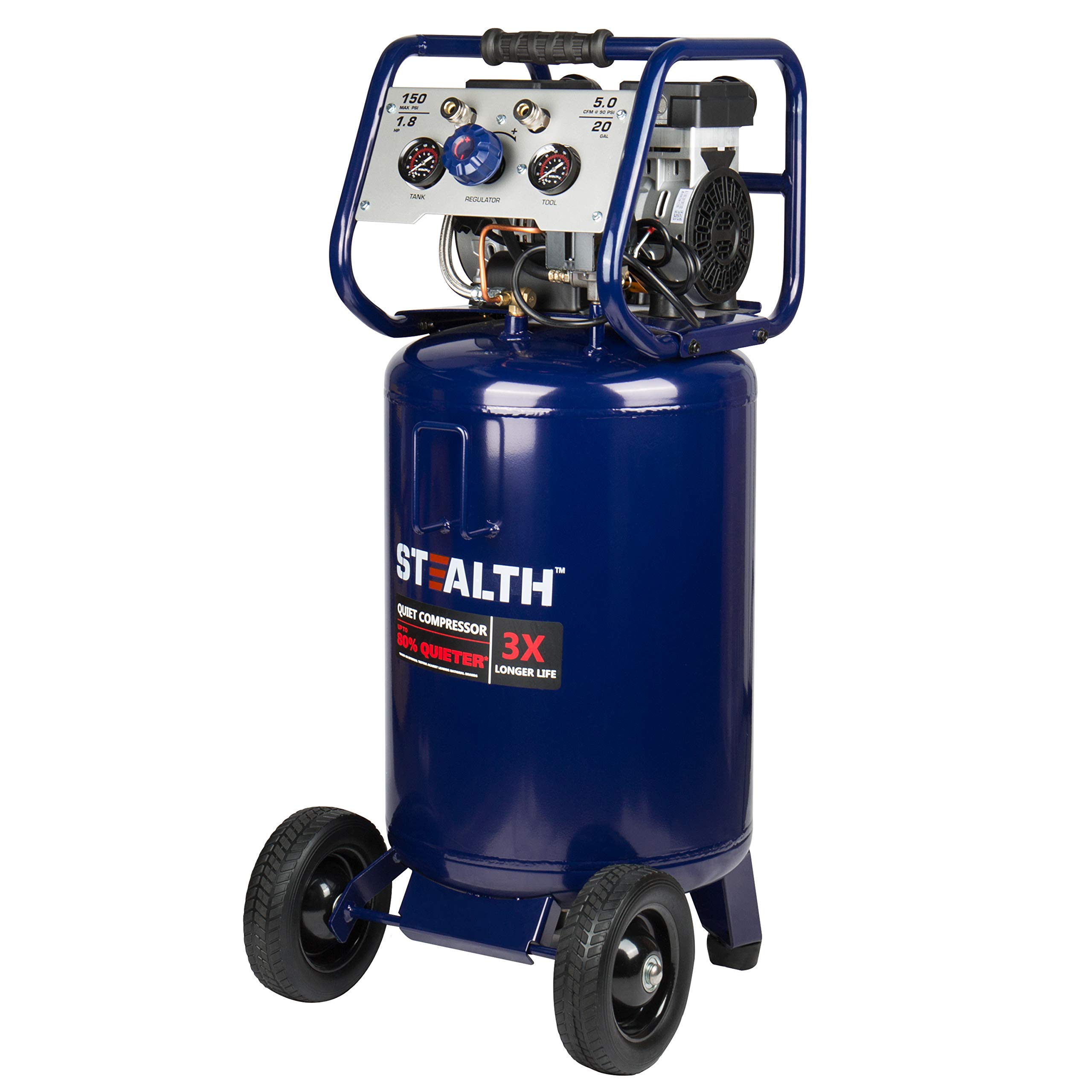 Stealth 20 Gallon Ultra Quiet Air Compressor,1.8 HP Oil-Free Peak 150 ...