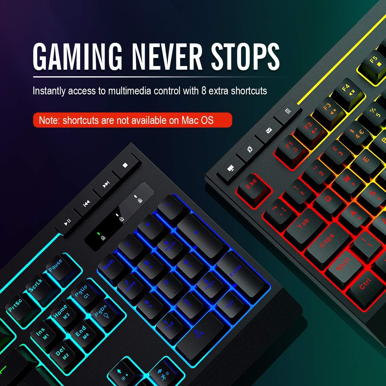 PICTEK Gaming Keyboard, 12 RGB Chroma Lighting Modes, 8 Independent ...