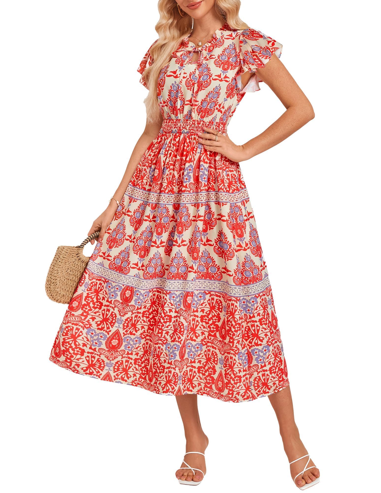 Women's Summer Boho Flowy Swing Tiered Long Maxi Vacation Dresses with ...