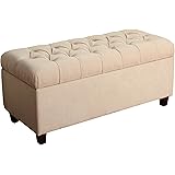 Amazon.com: HomePop Ainsley Linen Button Tufted Storage Bench with ...