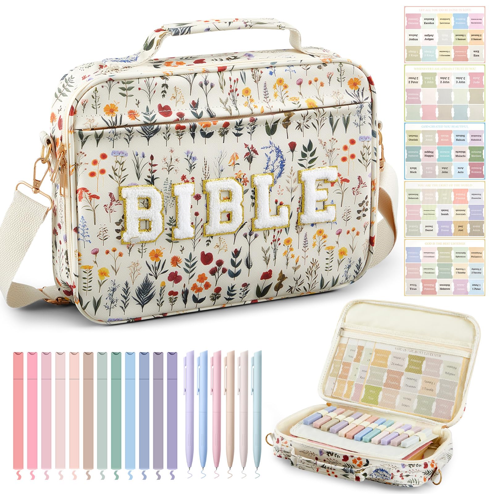 Large Bible Cover Case for Women, 12 x 9 x 2.5 Chenille Letter PU ...