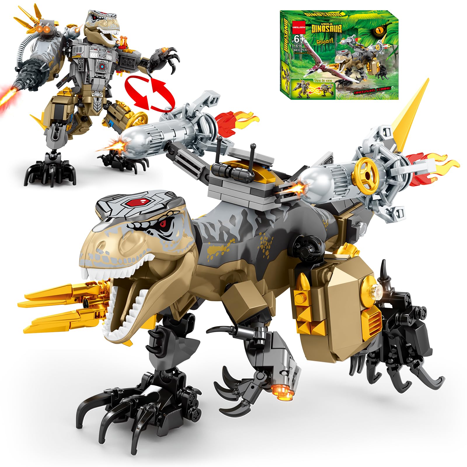 VANLINNY Dinosaur Building Blocks Toy 603 Pcs,2 in 1 Dinosaur Sets for ...