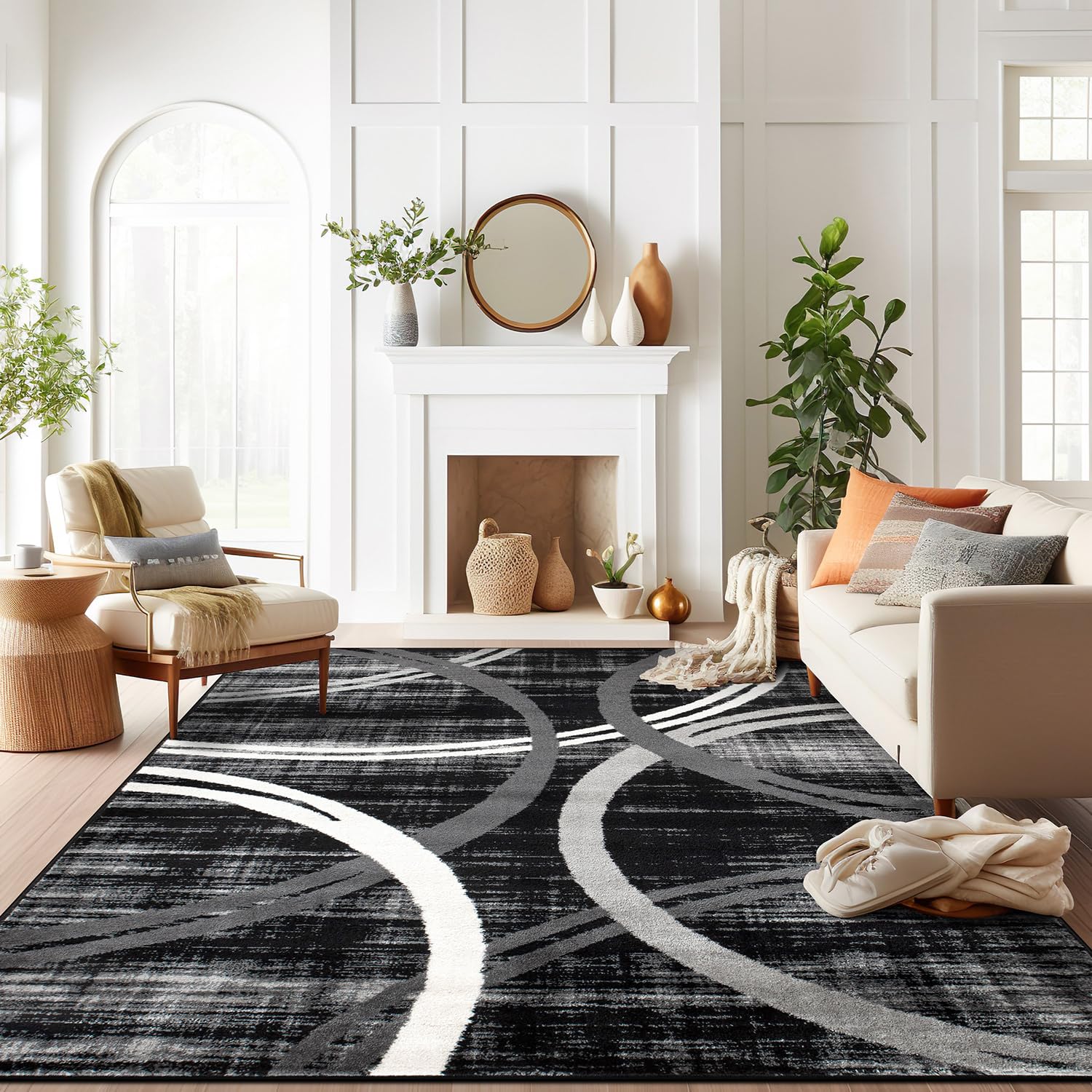Rugshop Modern Wavy Circles Design Area Rug 10' x 14' Black for sale ...