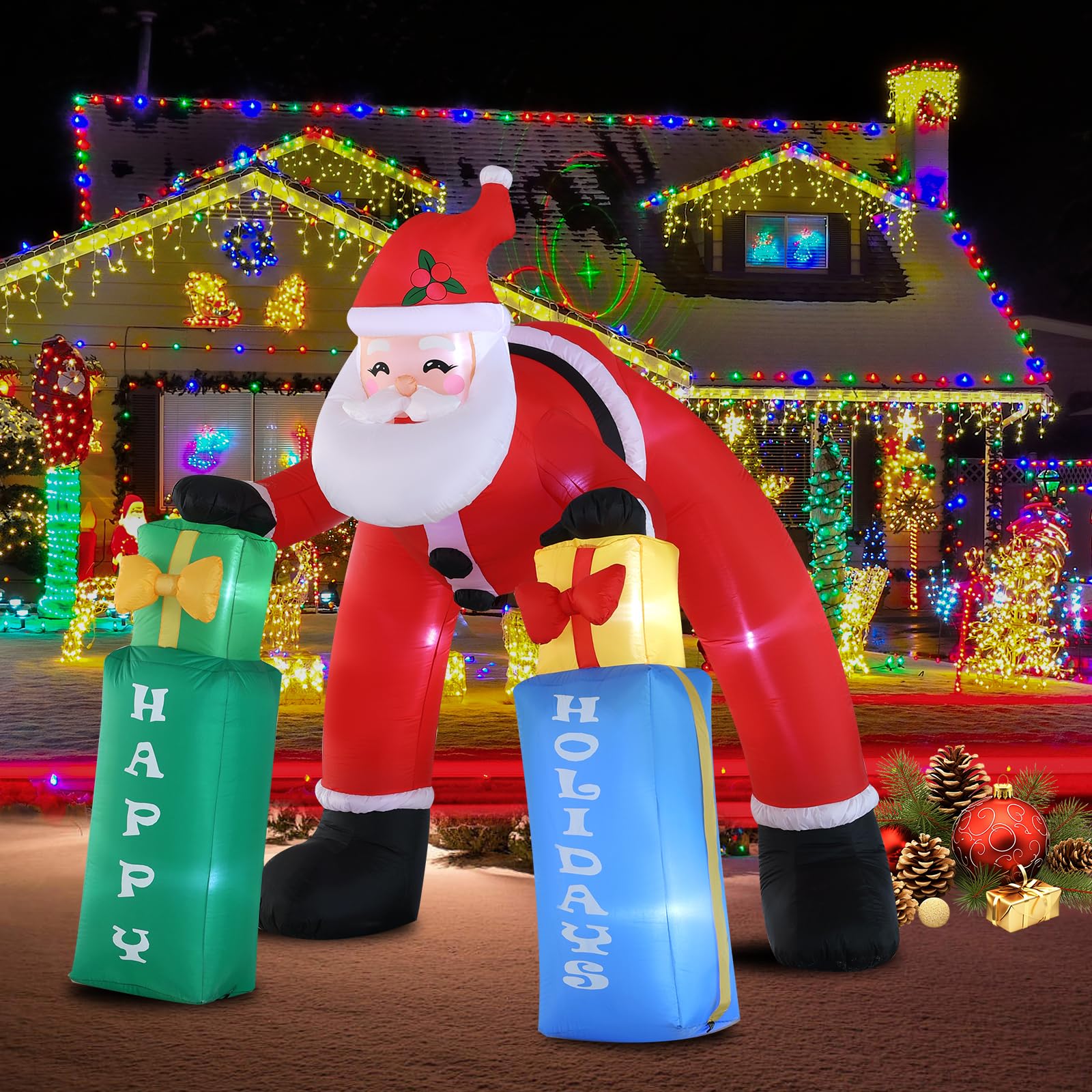 InfleasJoiy 10ft Santa Gift Box Arch Christmas Inflatable Decoration ...
