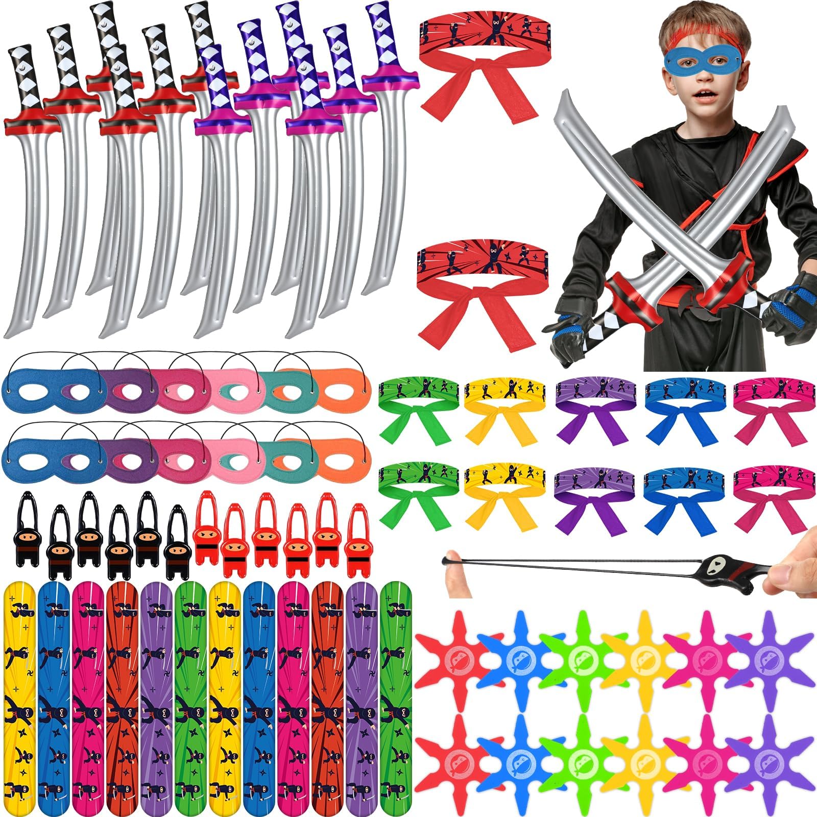 ZOIIWA 72Pcs Karate Party Favors Include Inflatable Sword Headbands ...