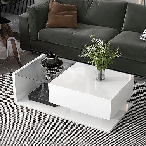 LUMISOL 2-Tier Rectangular Coffee Table with Tempered Glass, Modern ...