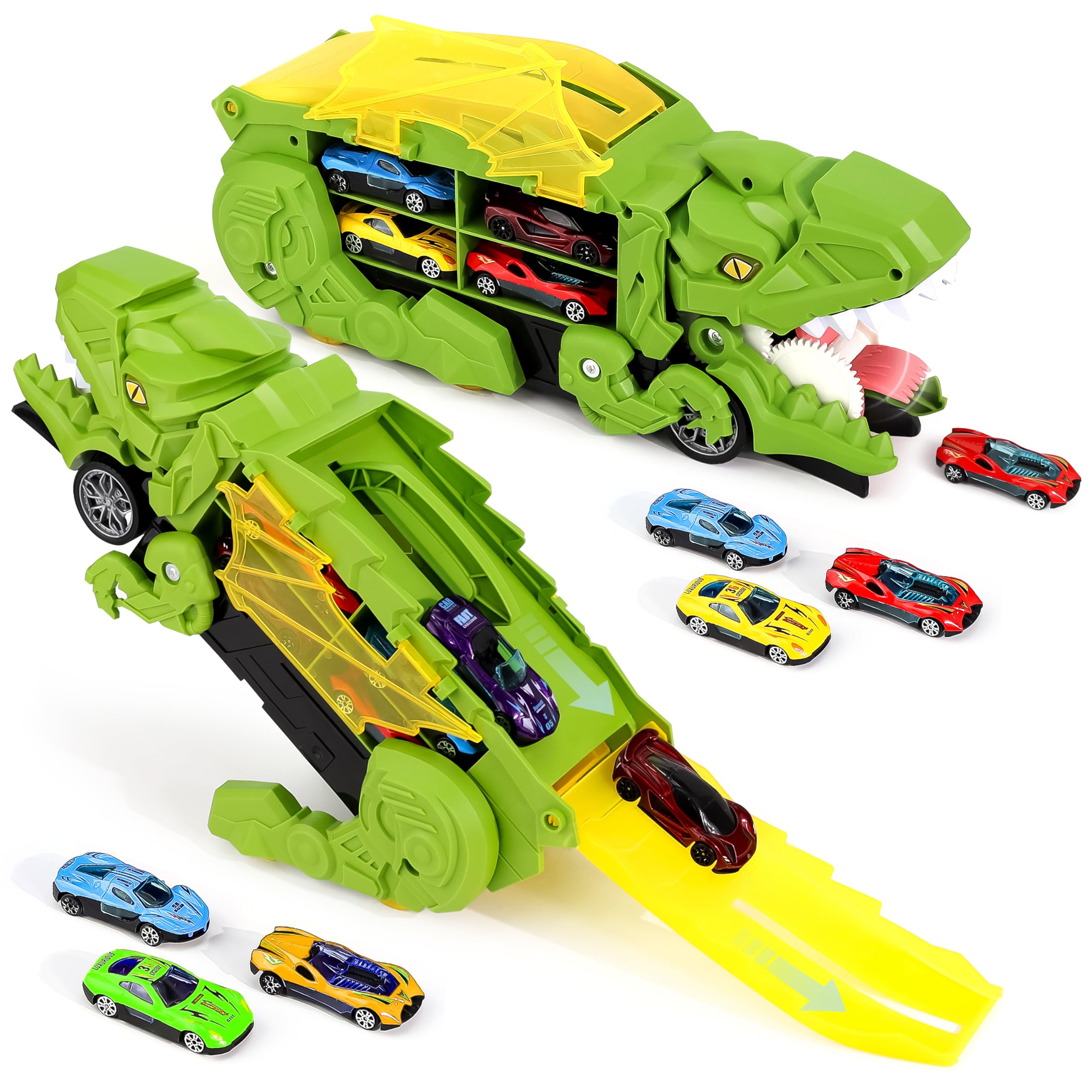 FINcredible Dinosaur Transport Truck with 6 Racing Cars - Car ...