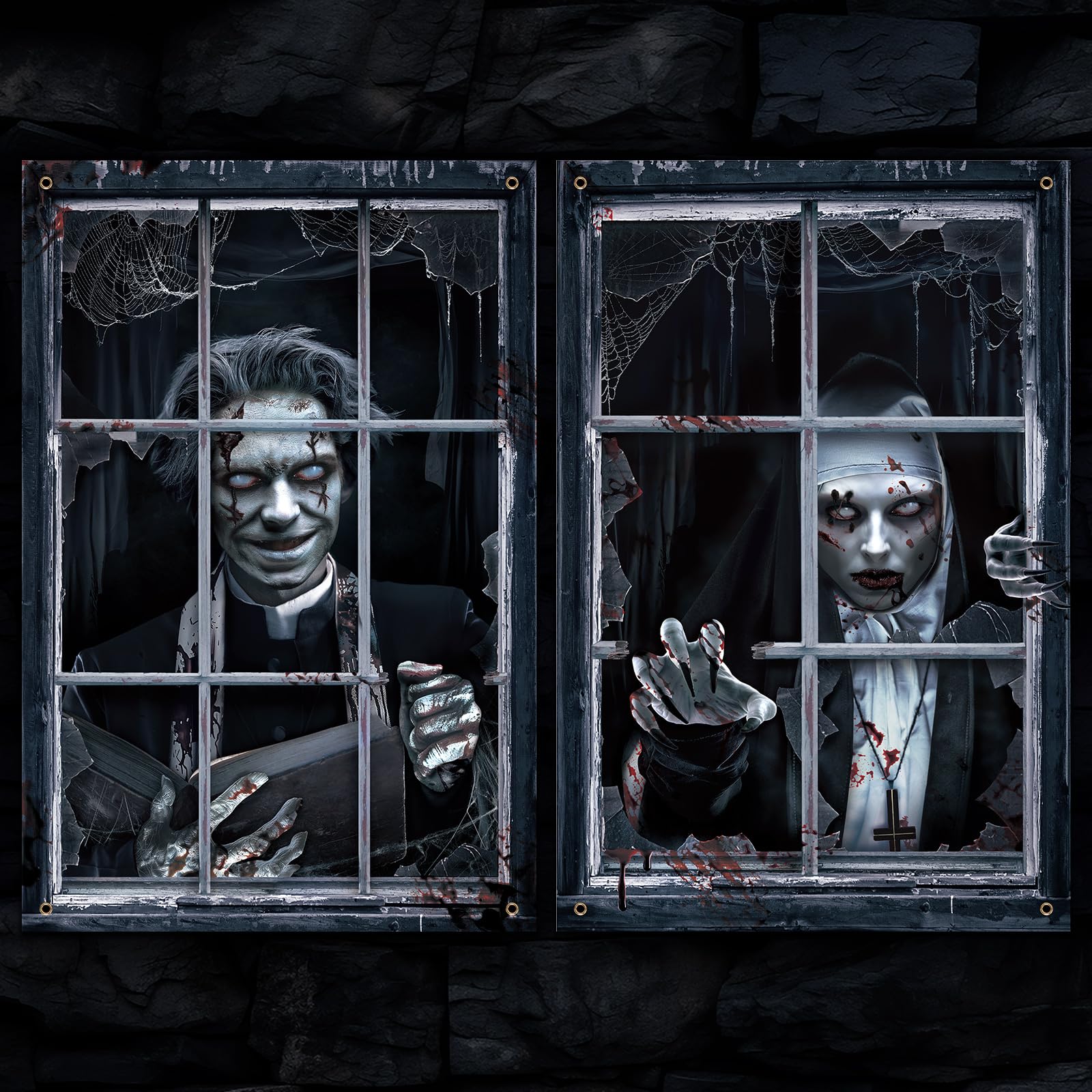 Windkream 2 Pcs Halloween Scary Curtain Halloween Window Silhouette ...