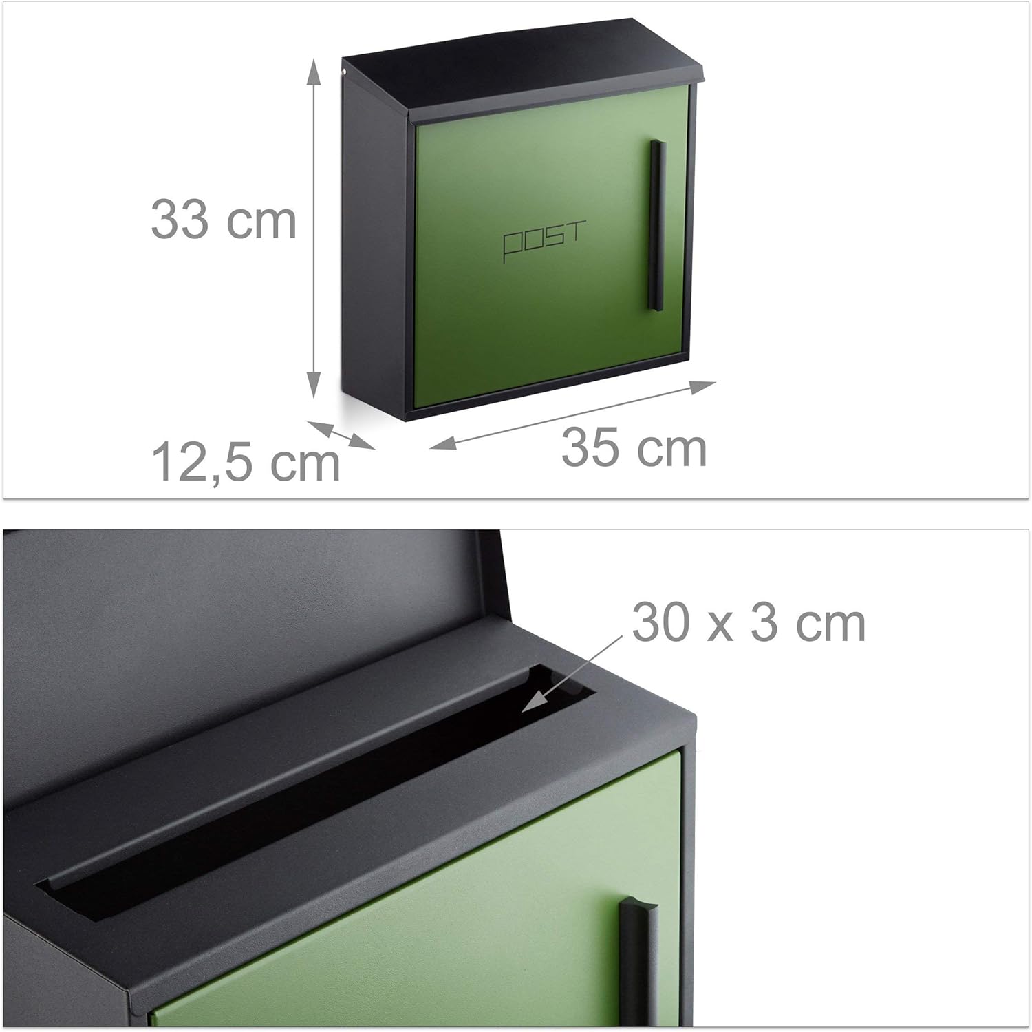 Relaxdays Din-A4 Slot Steel Modern Letterbox in 2-Colour Design, Black ...
