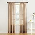 No. 918 Erica Crushed Sheer Voile Rod Pocket Curtain Panel, 51" x 63", Taupe : Home & Kitchen