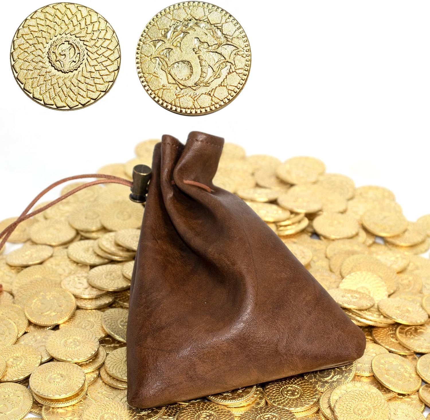 50 DND Coins Fantasy Coins & Leather Bag Metal Tokens Game Coins for ...